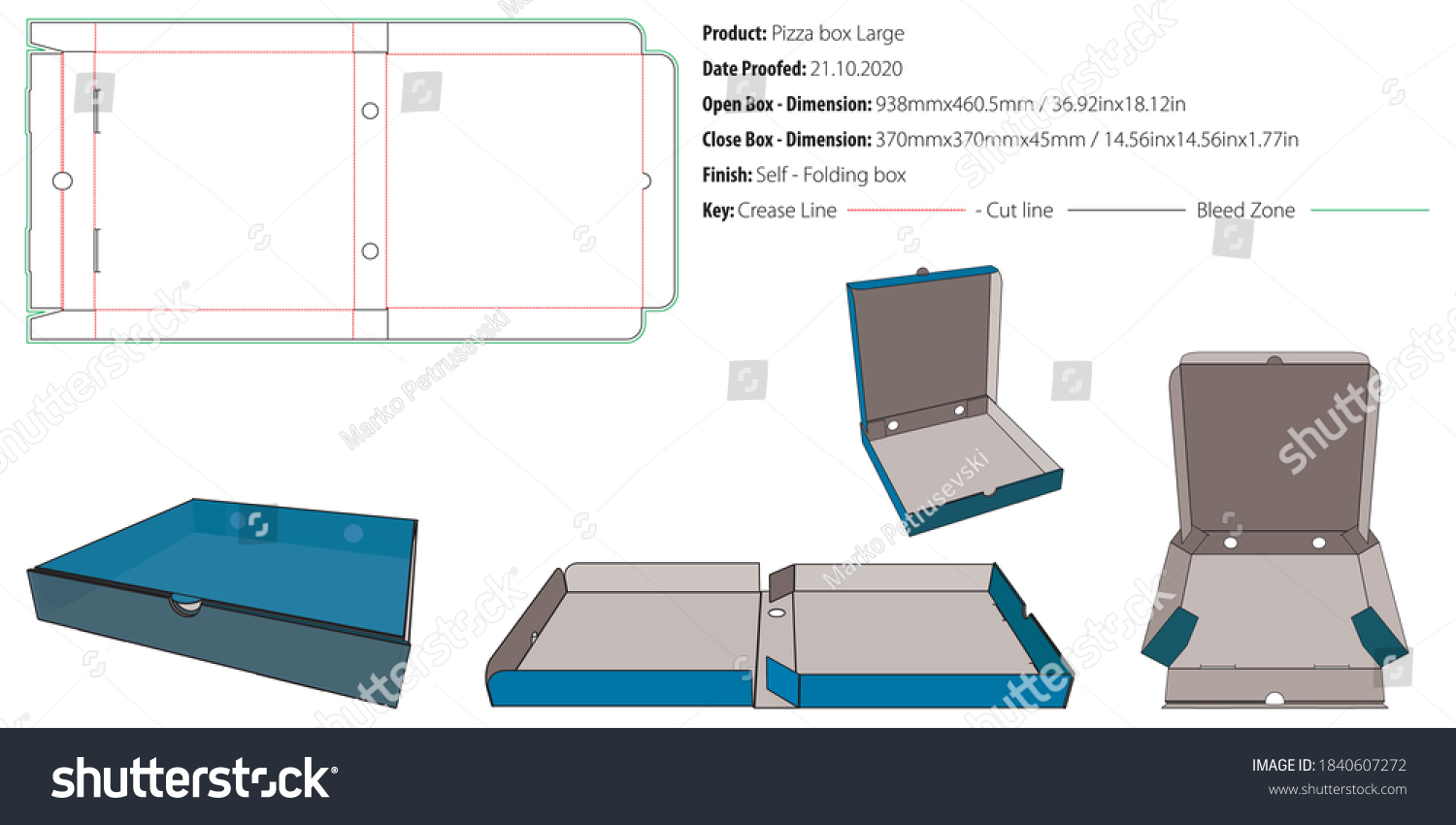 Pizza Box Large Packaging Template Self Stock Vector (Royalty Free ...