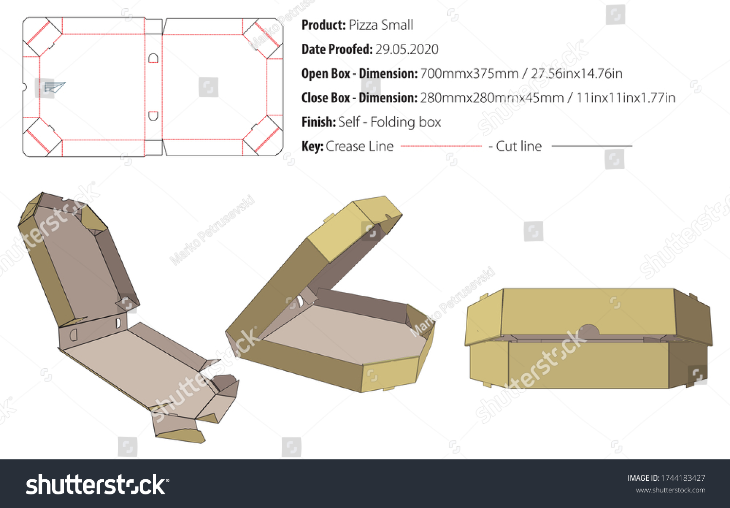 Pizza Box Small Packaging Template Self Stock Vector (Royalty Free ...