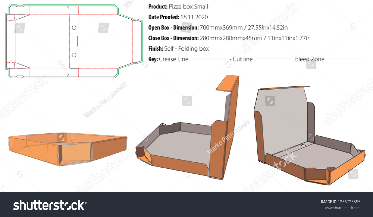 Pizza Box Small Packaging Template Self Stock Vector (Royalty Free ...