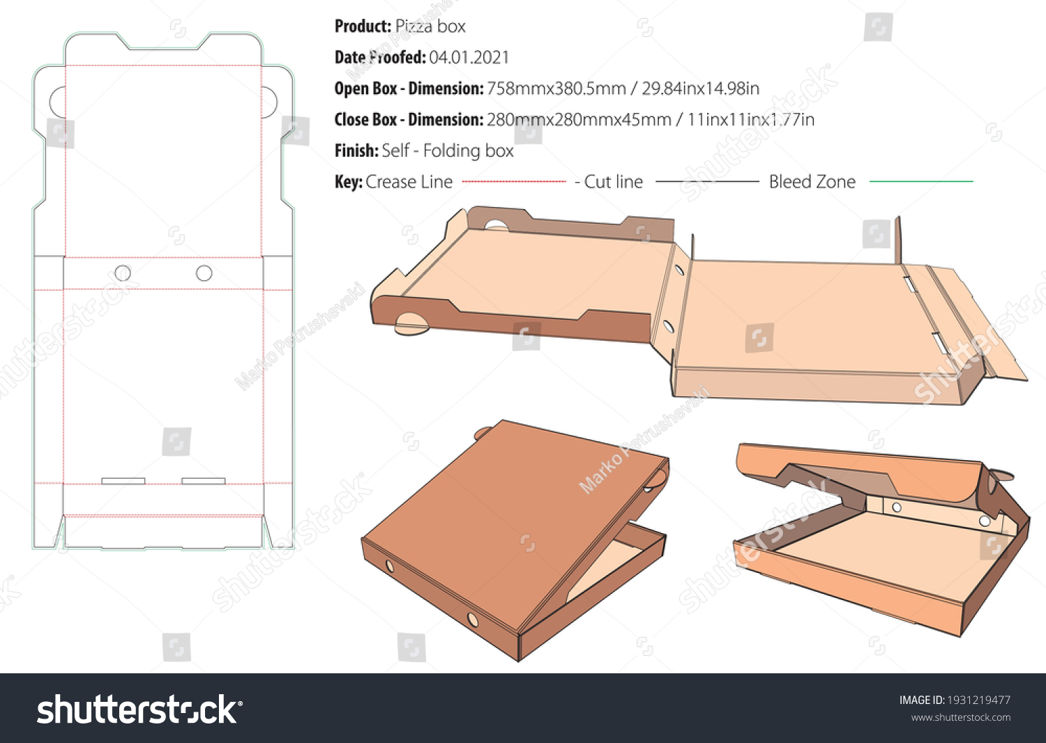 Pizza Box Small Packaging Template Self Stock Vector (Royalty Free ...