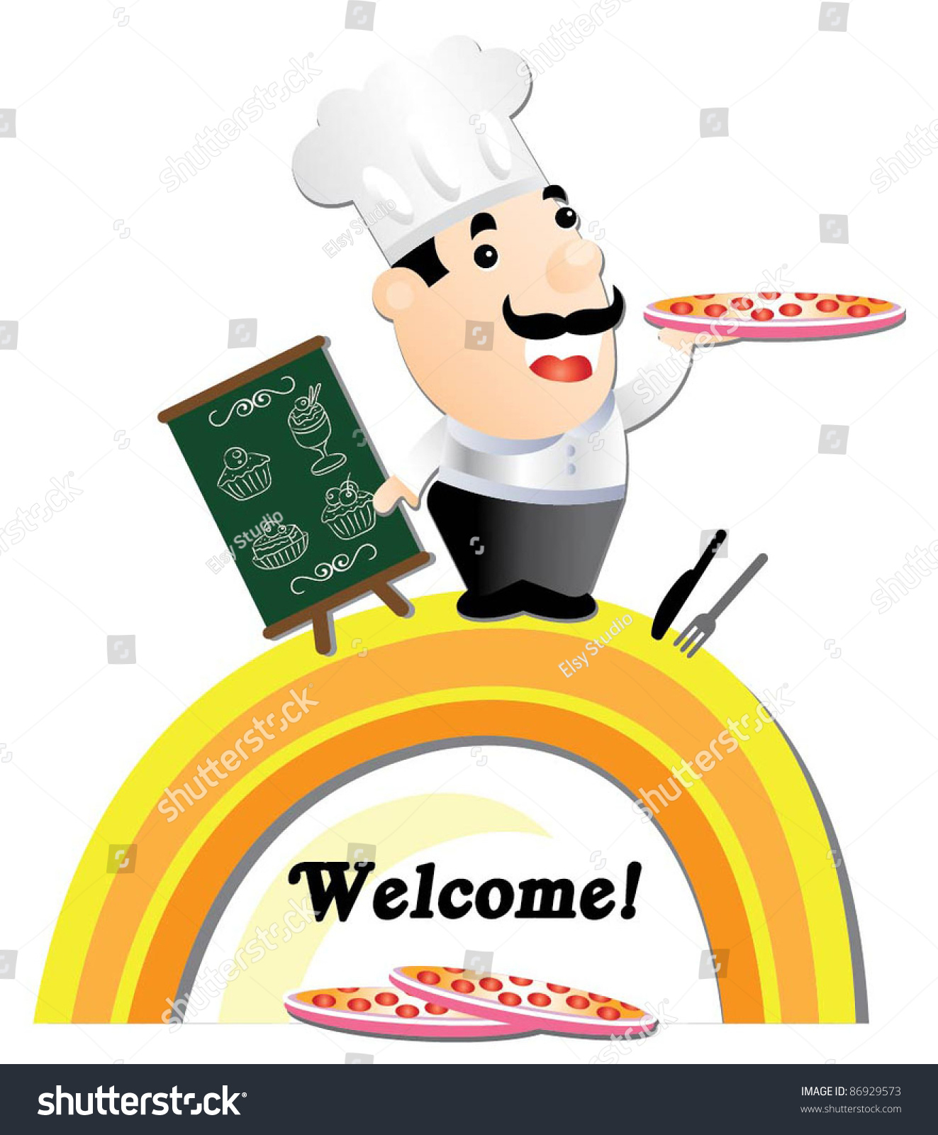 Stock vektor „Pizza Chef Introducing New Menu“ (bez autorských poplatků ...