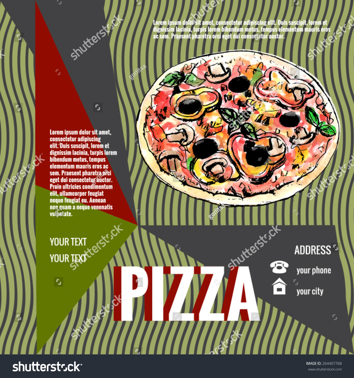 Pizza Poster Vector Illustration Stock Vector (Royalty Free) 264407768