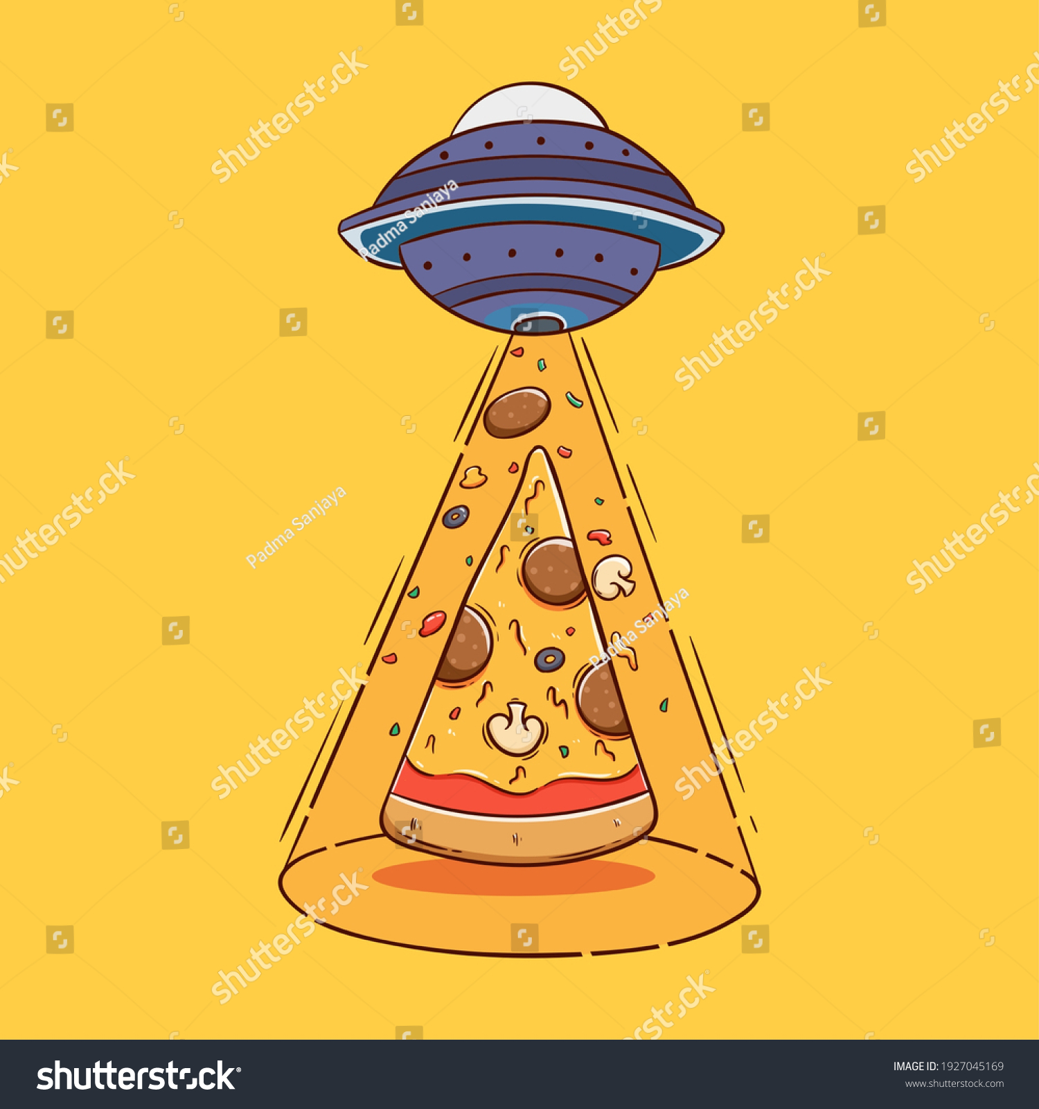 Pizza Slice Floating Ufo Alien Stock Vector (Royalty Free) 1927045169
