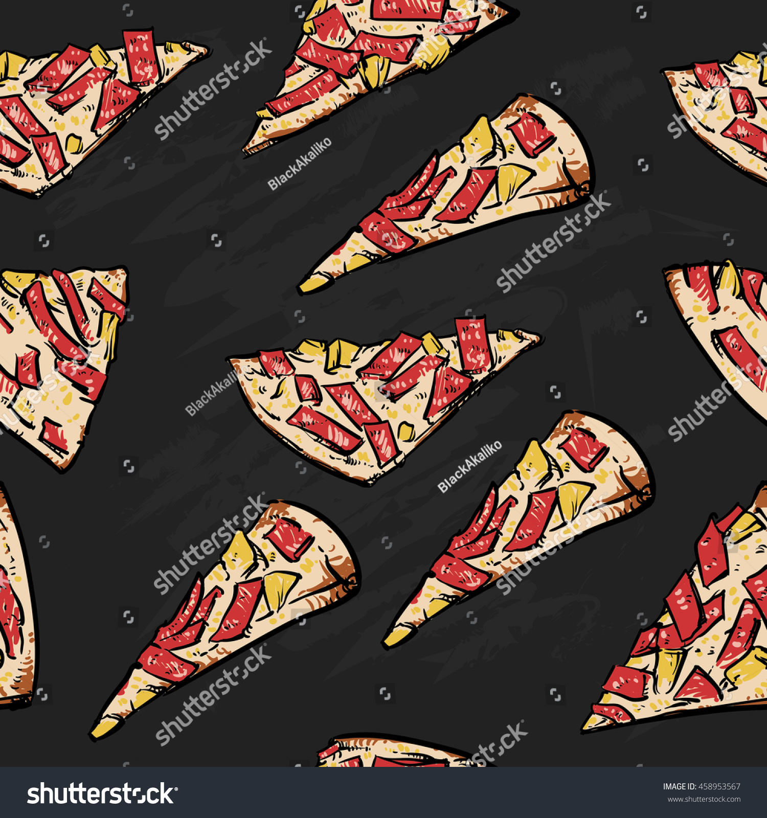 Pizza Slice Pattern On Black Background Stock Vector (Royalty Free ...