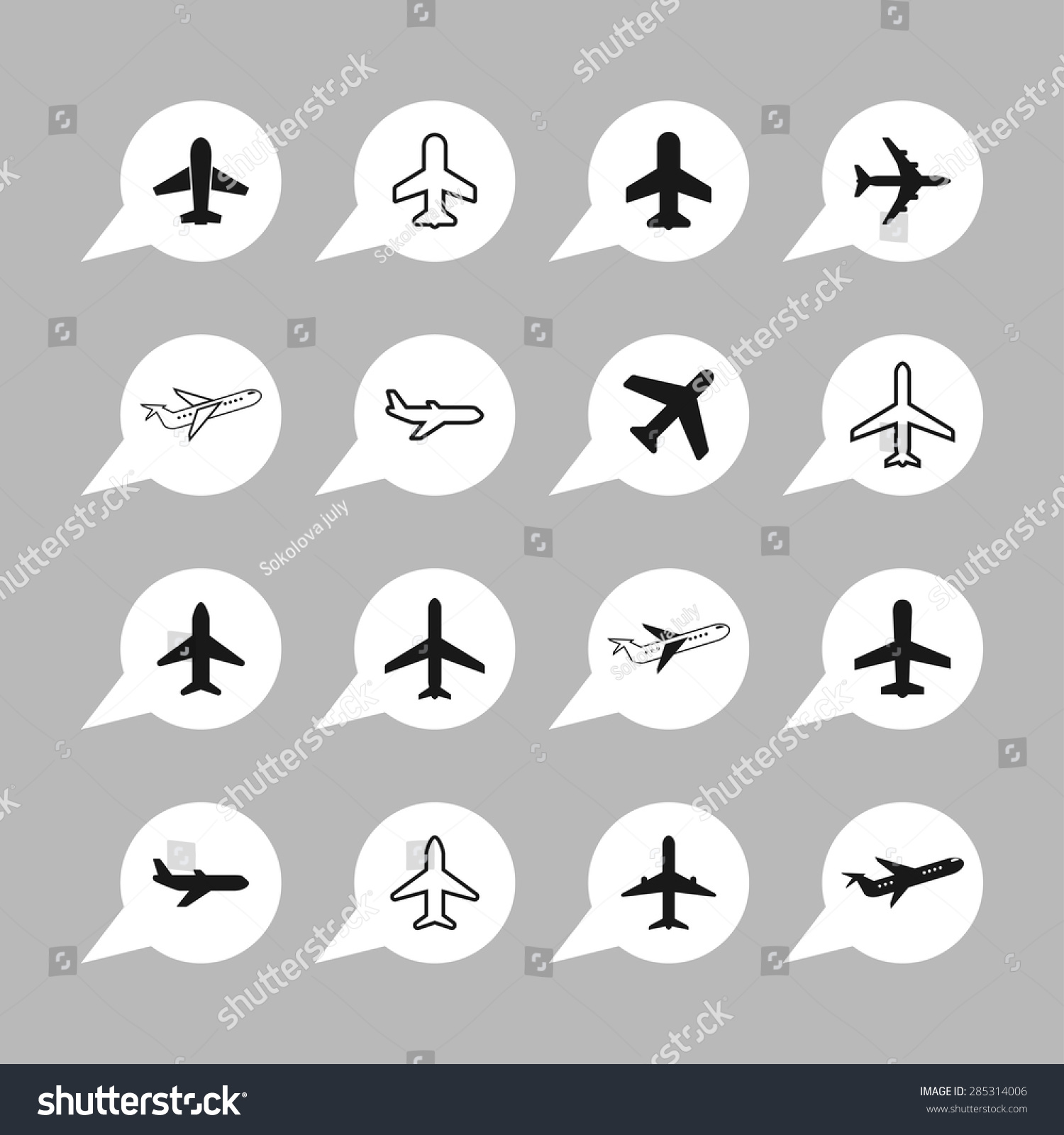 Plane Airplane Ship Icon Set Stock Vector (Royalty Free) 285314006