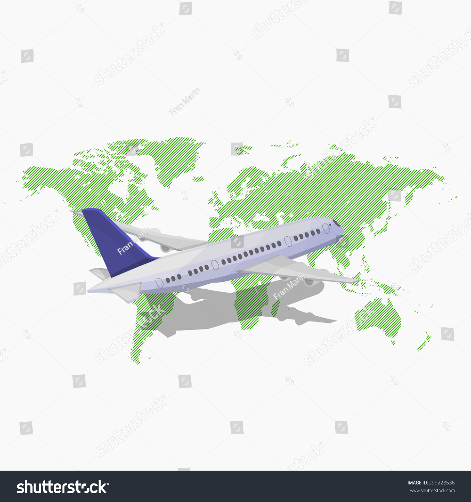 Plane Flying Over Green Map Stock Vector (Royalty Free) 299223536 ...