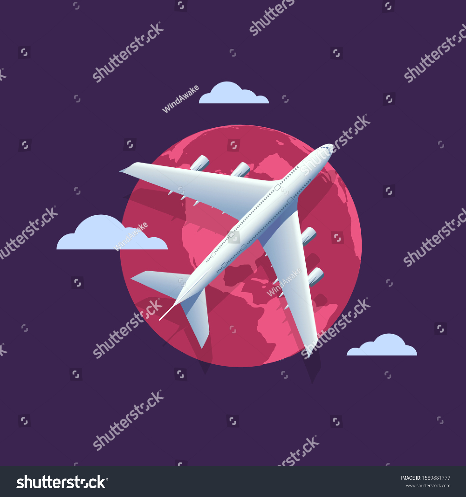Plane Flying Over World Map Stock Vector (Royalty Free) 1589881777 ...