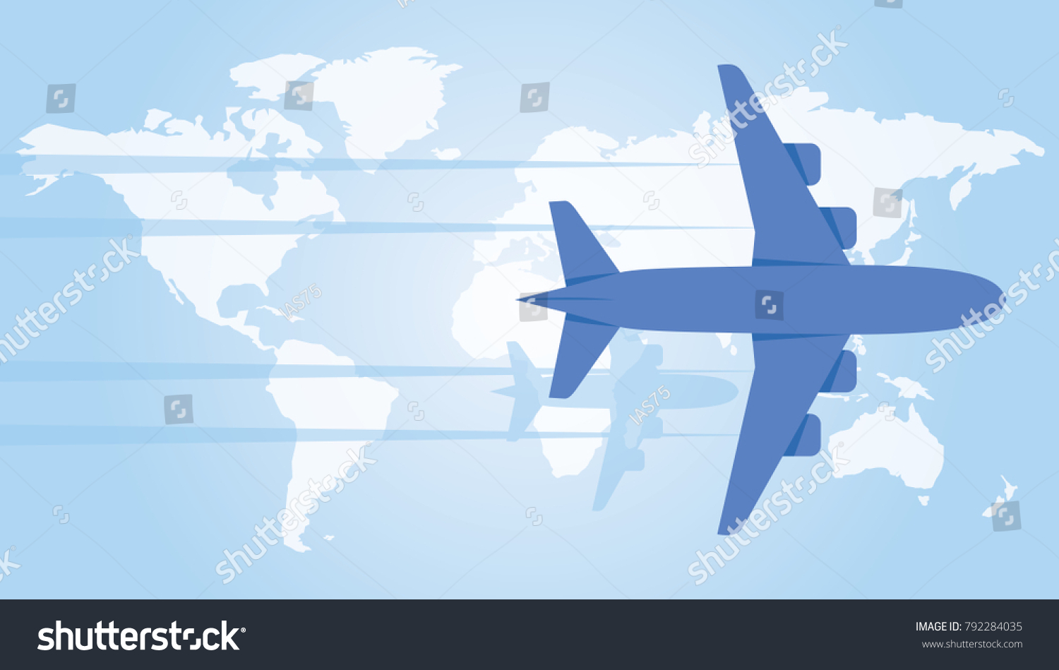 Plane Hovering Over World Map Vector Stock Vector (Royalty Free) 792284035