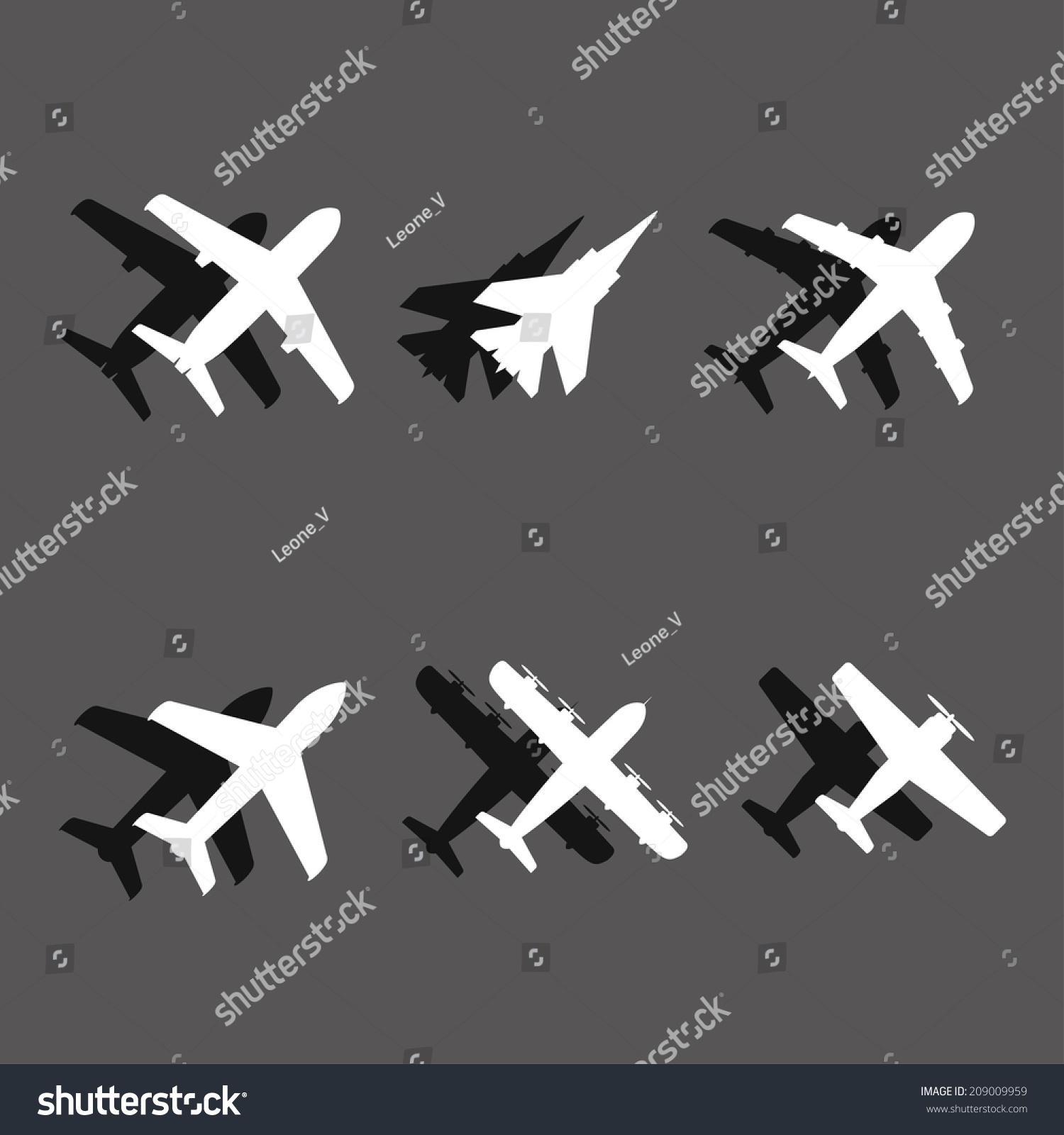 Plane Icons Shadows Vector Eps10 Stock Vector (Royalty Free) 209009959 ...