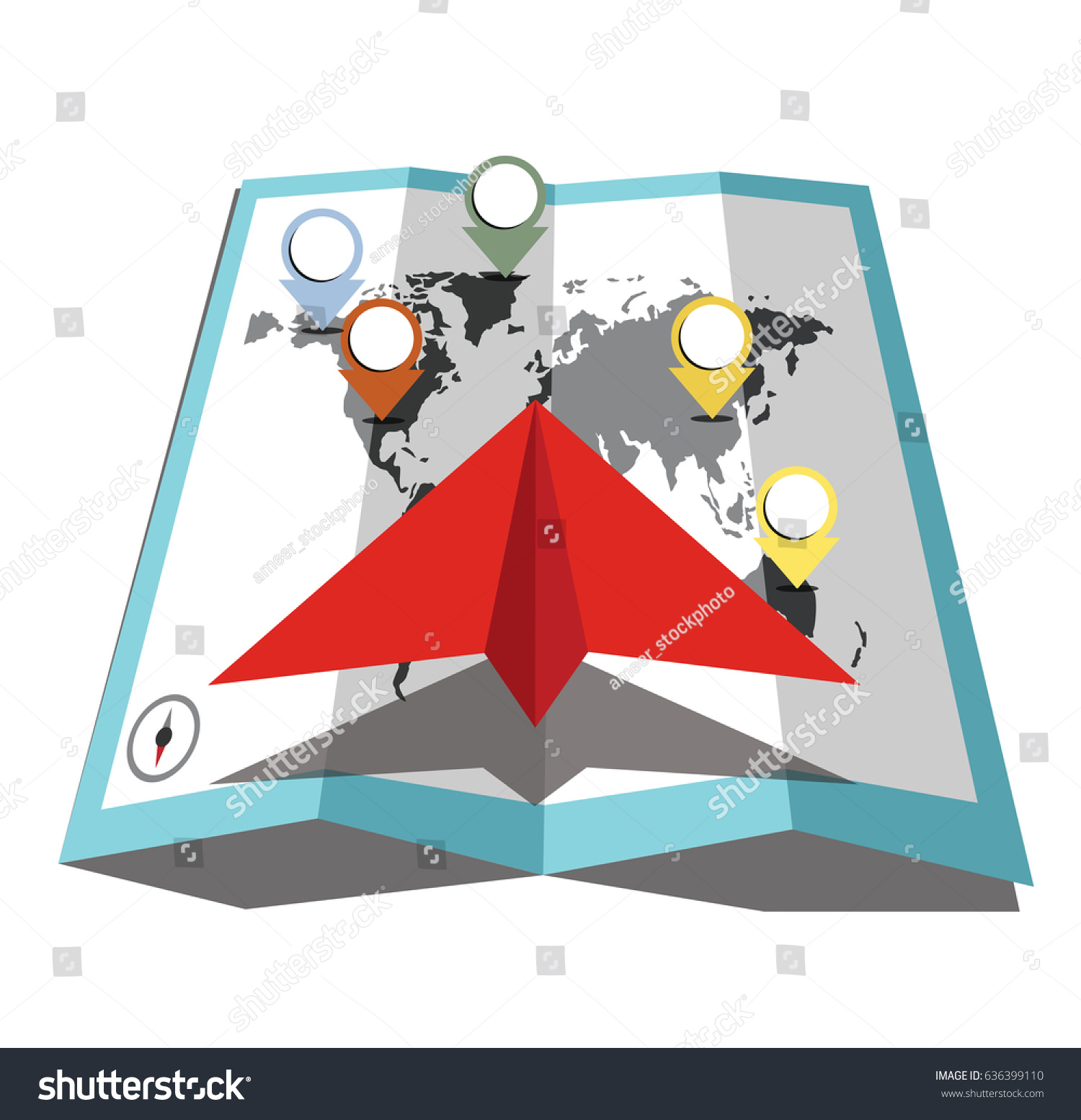 Plane Origami World Map Stock Vector (Royalty Free) 636399110