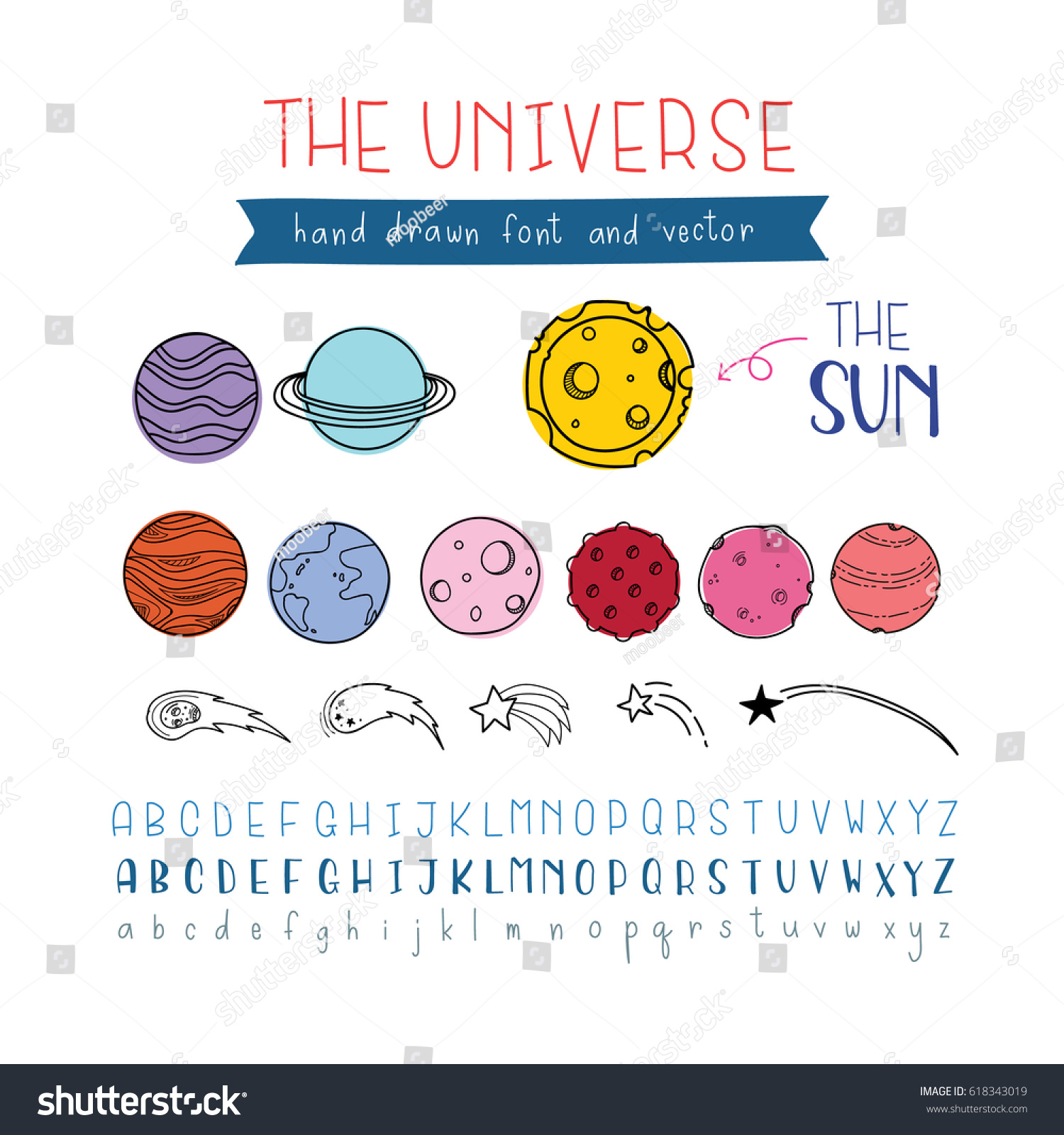 Planet Font Matching Hand Drawn Vector Stock Vector (Royalty Free ...