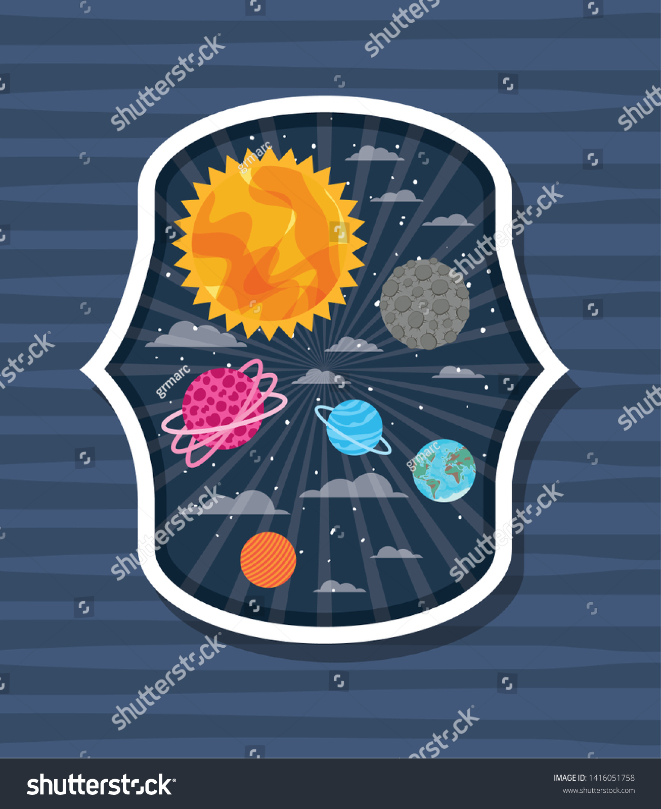 Planets Over Striped Label Design Vector Stock Vector (Royalty Free ...