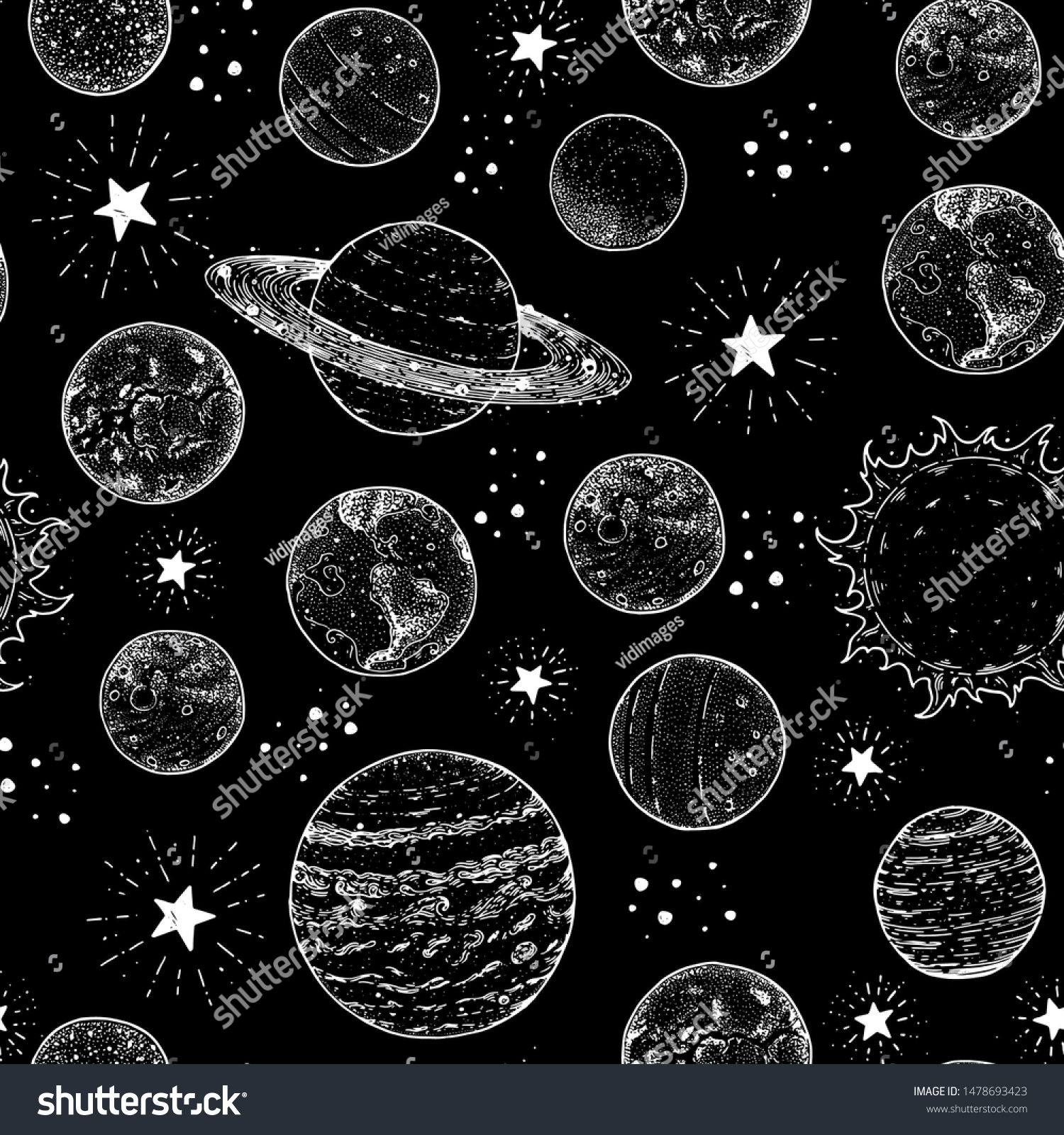 Planets Pattern Hand Drawn Hand Drawn Stock Vector (Royalty Free ...