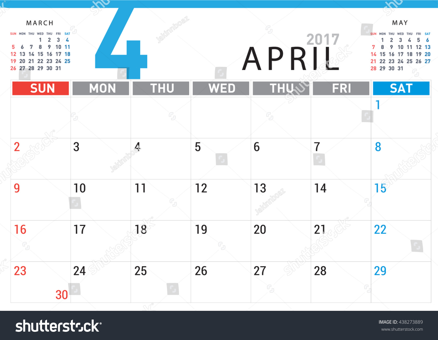Planning Calendar Simple Template April 2017 Stock Vector (Royalty Free ...