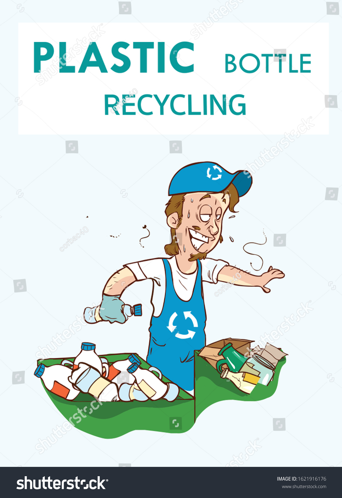 Vektor Stok Plastic Bottle Recycling Process Vector Illustration (Tanpa Royalti) 1621916176 ...