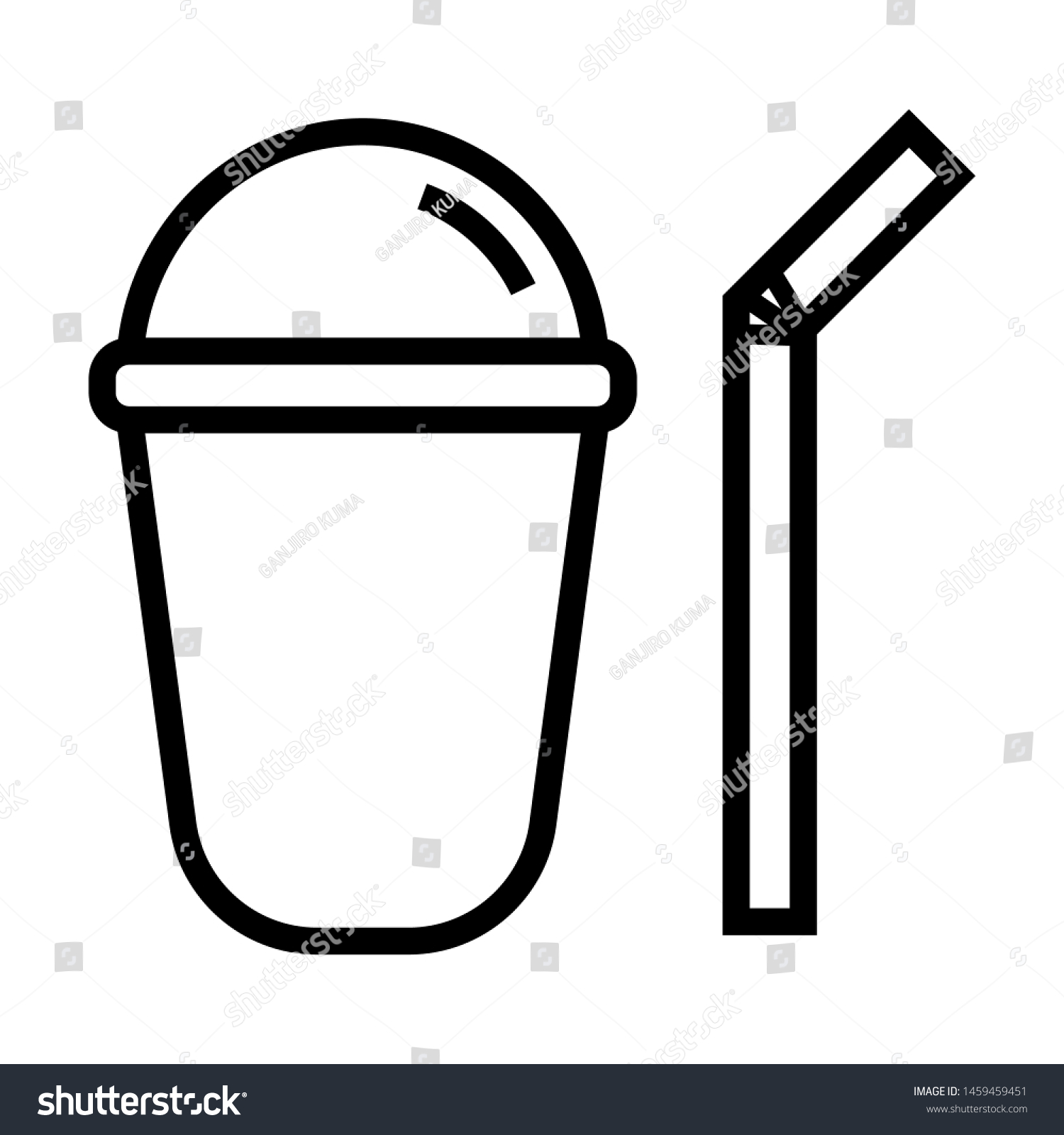 Plastic Cup Straw Stroke Outline Style Stock Vector (Royalty Free ...