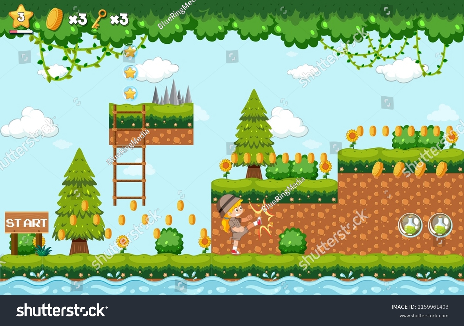 Platform Game Background Template Illustration Stock Vector (Royalty ...