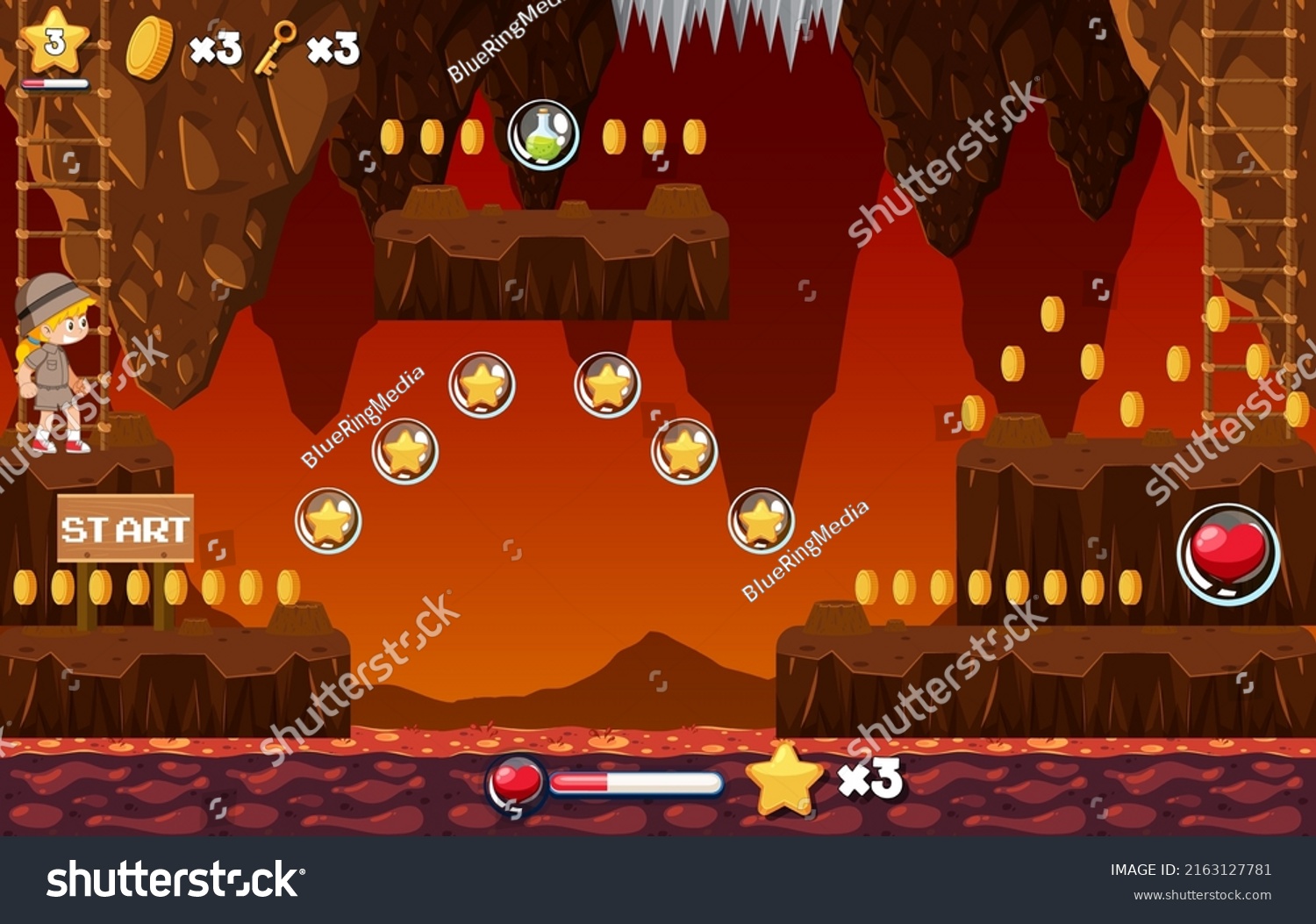 Platform Game Background Template Illustration Stock Vector (Royalty ...