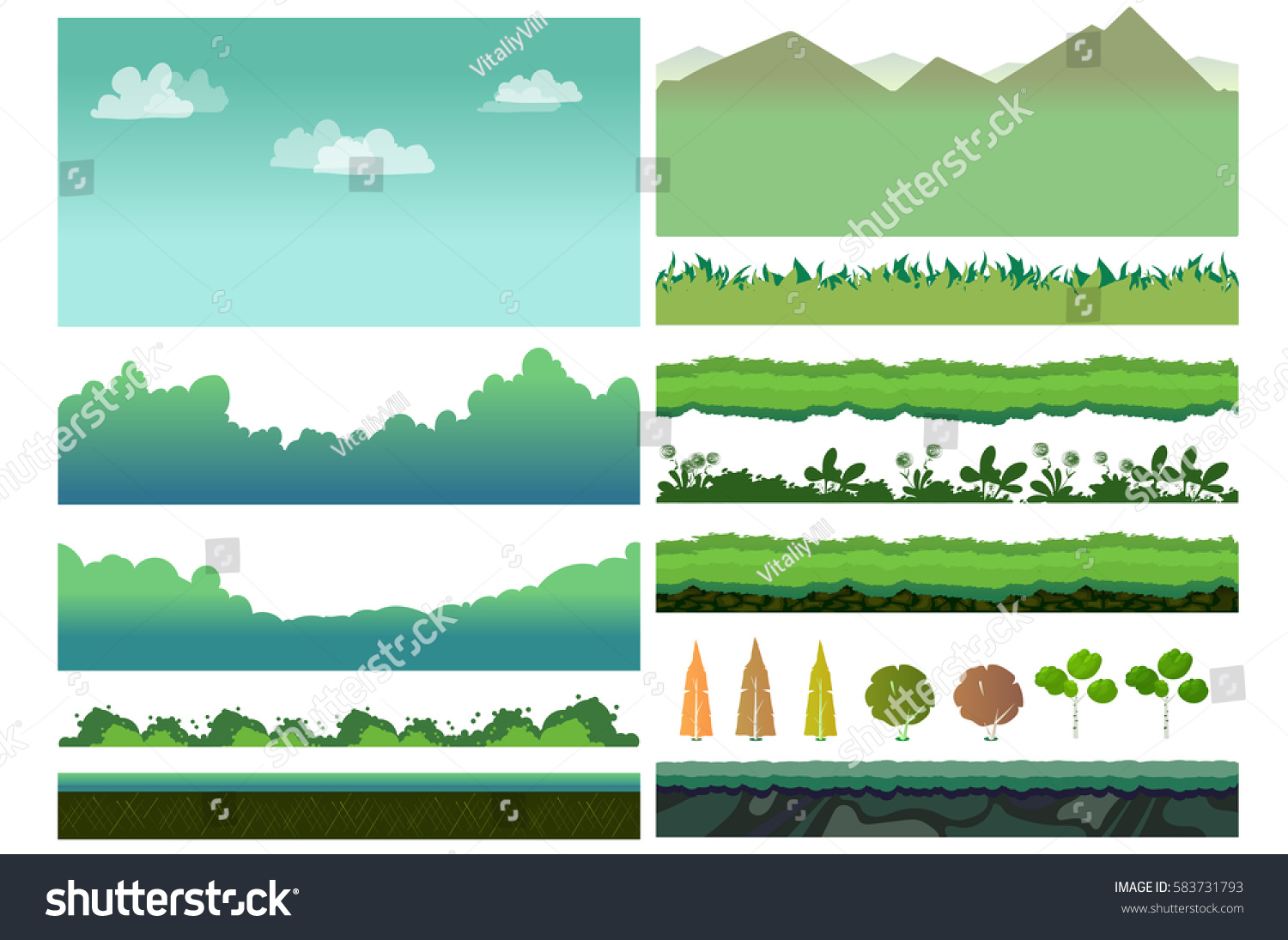 Platformer Game Assetsset Game Elements Elements: vector de stock ...