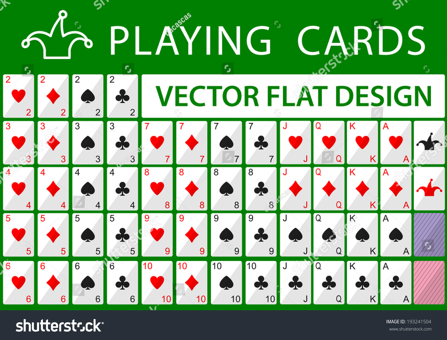 Playing Cards Vector Flat Game Design Stock Vector (Royalty Free) 193241504