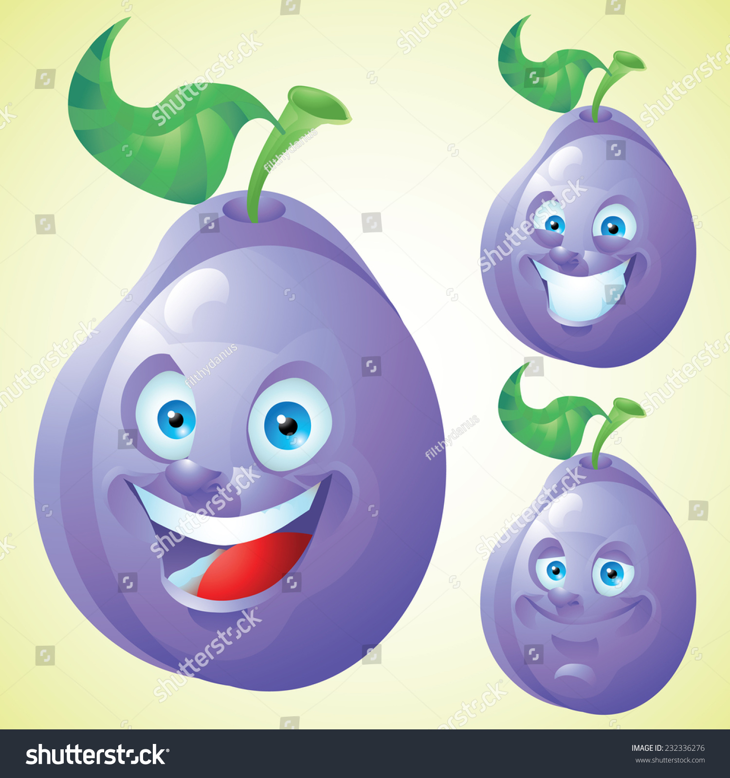 Plum Face Expression Cartoon Character Set Stock Vector (Royalty Free ...