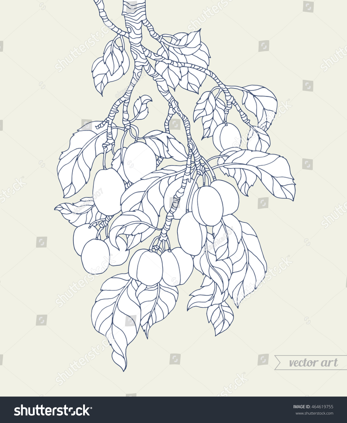 Plum Tree Branch Vector Artwork Stock Vector (Royalty Free) 464619755 ...