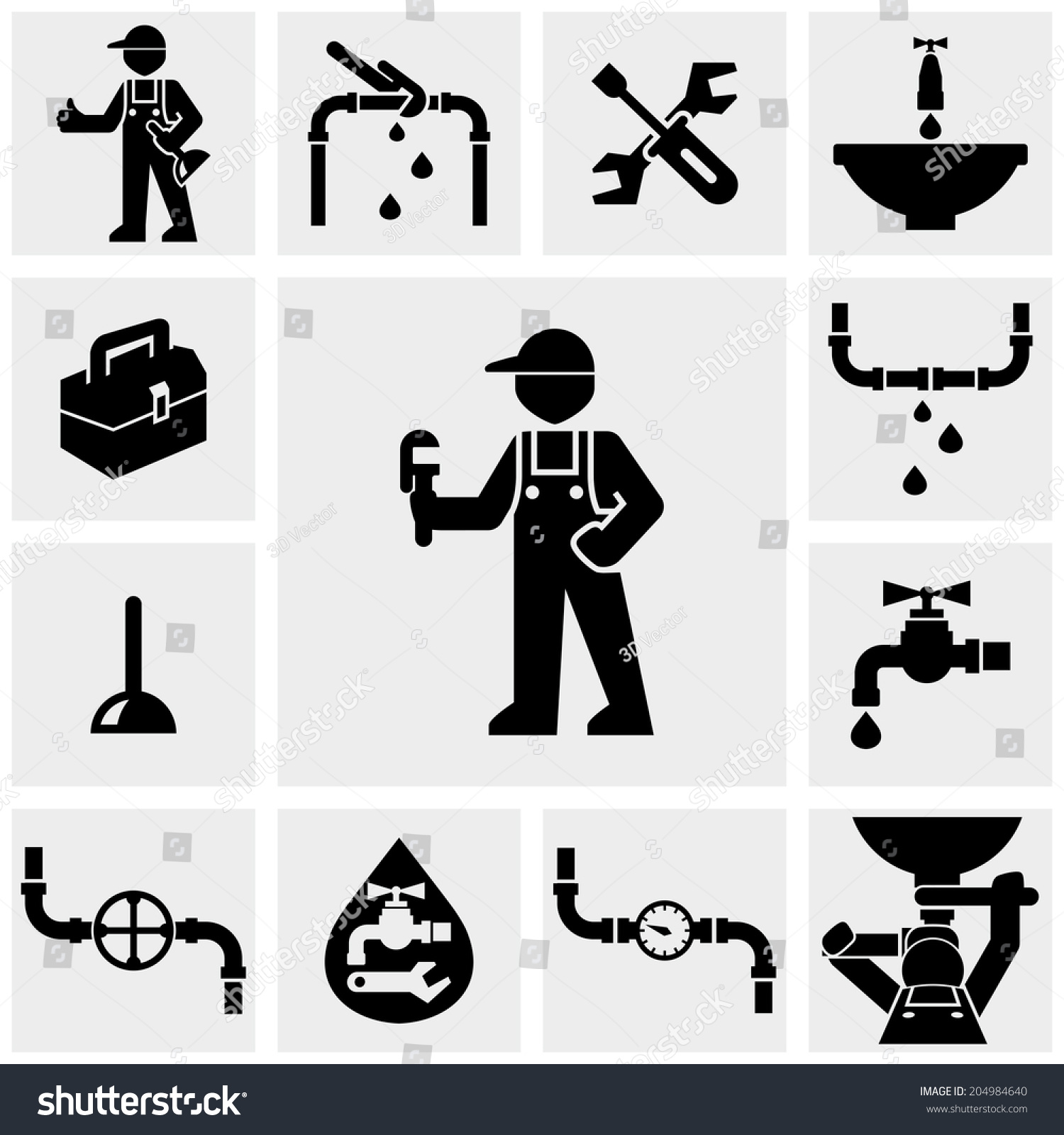 Plumber Vector Icons Set On Gray Stock Vector (Royalty Free) 204984640