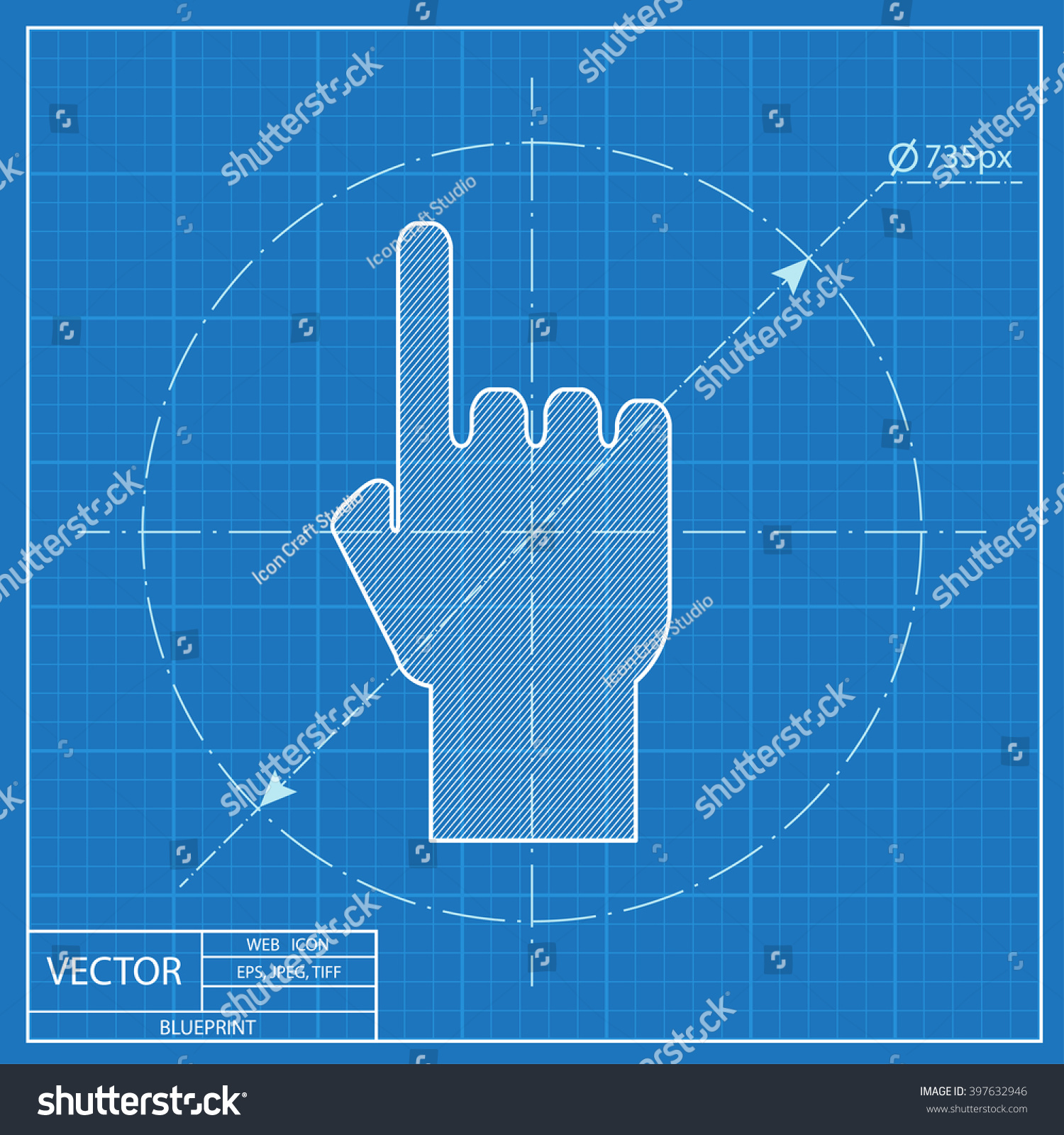Pointing Hand Vector Blueprint Icon Stock Vector (Royalty Free) 397632946