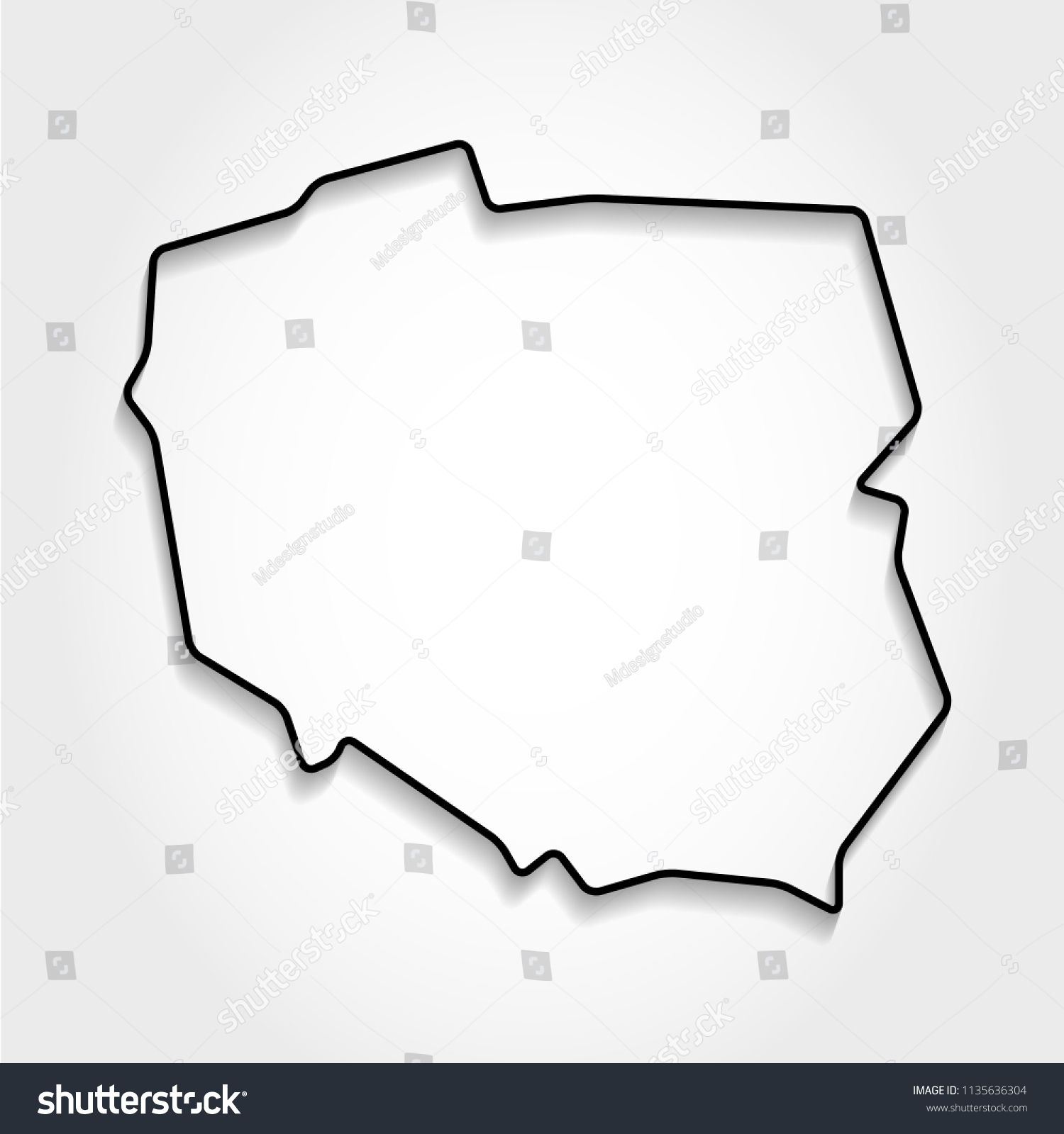 Poland Black Outline Map Shadow Concept Stock Vector (Royalty Free ...