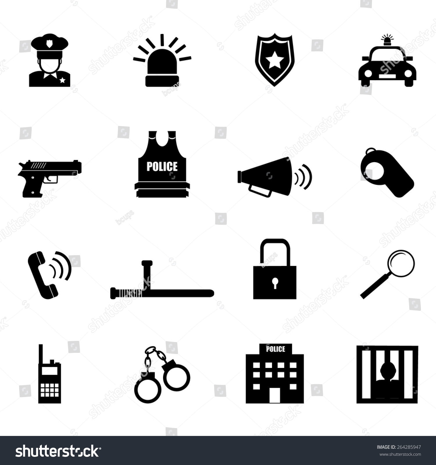 conjunto de iconos de la policía: vector de stock (libre de regalías ...