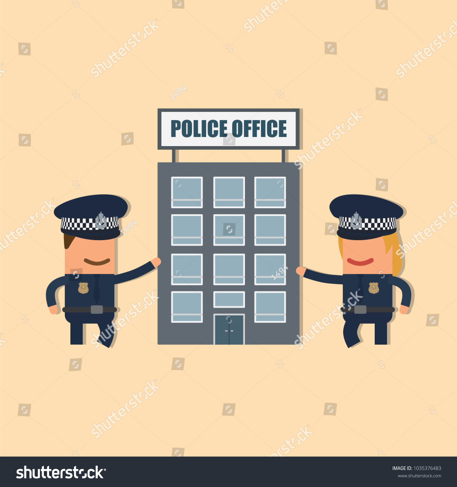 Police Officers Police Office Building Vector เวกเตอร์สต็อก ปลอดค่า