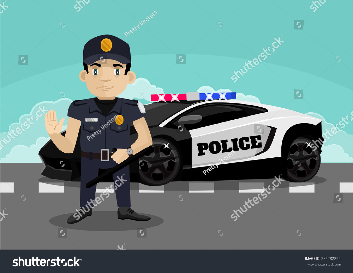 Police Stop Vector Flat Illustration Stock Vector (Royalty Free) 285282224