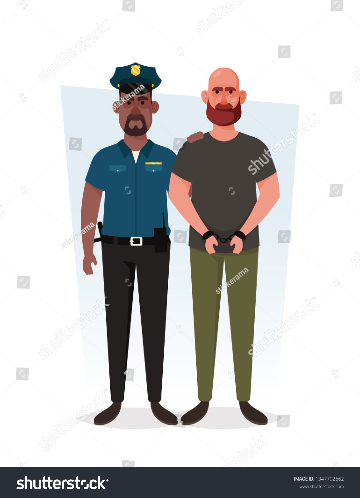 Policeman Arresting Criminal Cartoon Style Vector Vector Có Sẵn Miễn