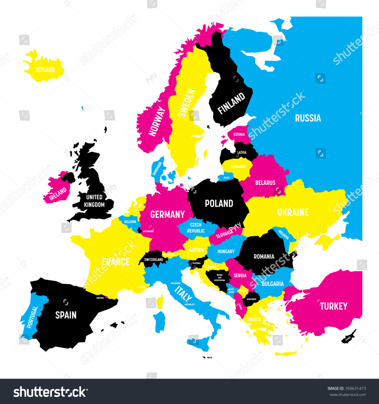 Vektor Stok Political Map Europe Continent Cmyk Colors (Tanpa Royalti ... Vektor Stok Political Map Europe Continent Cmyk Colors (Tanpa Royalti ...