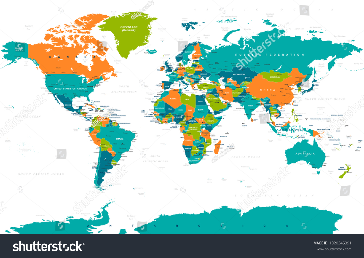 Political Physical Topographic Colored World Map: стоковая векторная ... Political Physical Topographic Colored World Map: стоковая векторная ...