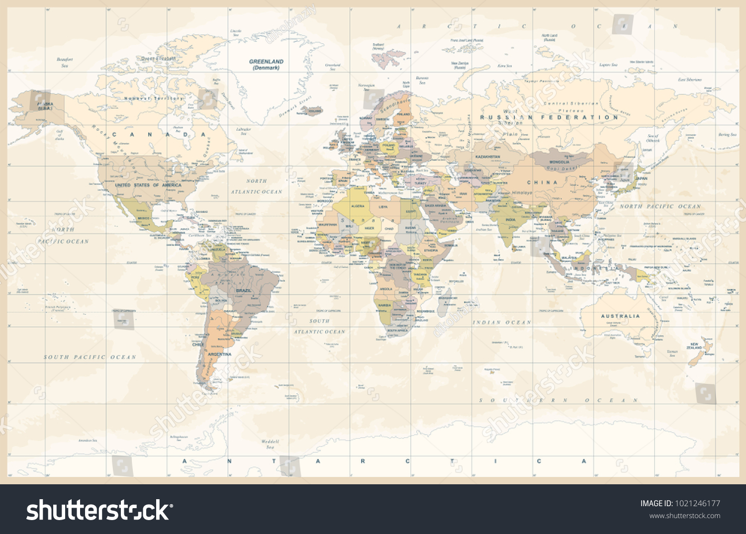 Political Physical Topographic Colored World Map Stock Vector (Royalty ... Political Physical Topographic Colored World Map Stock Vector (Royalty ...
