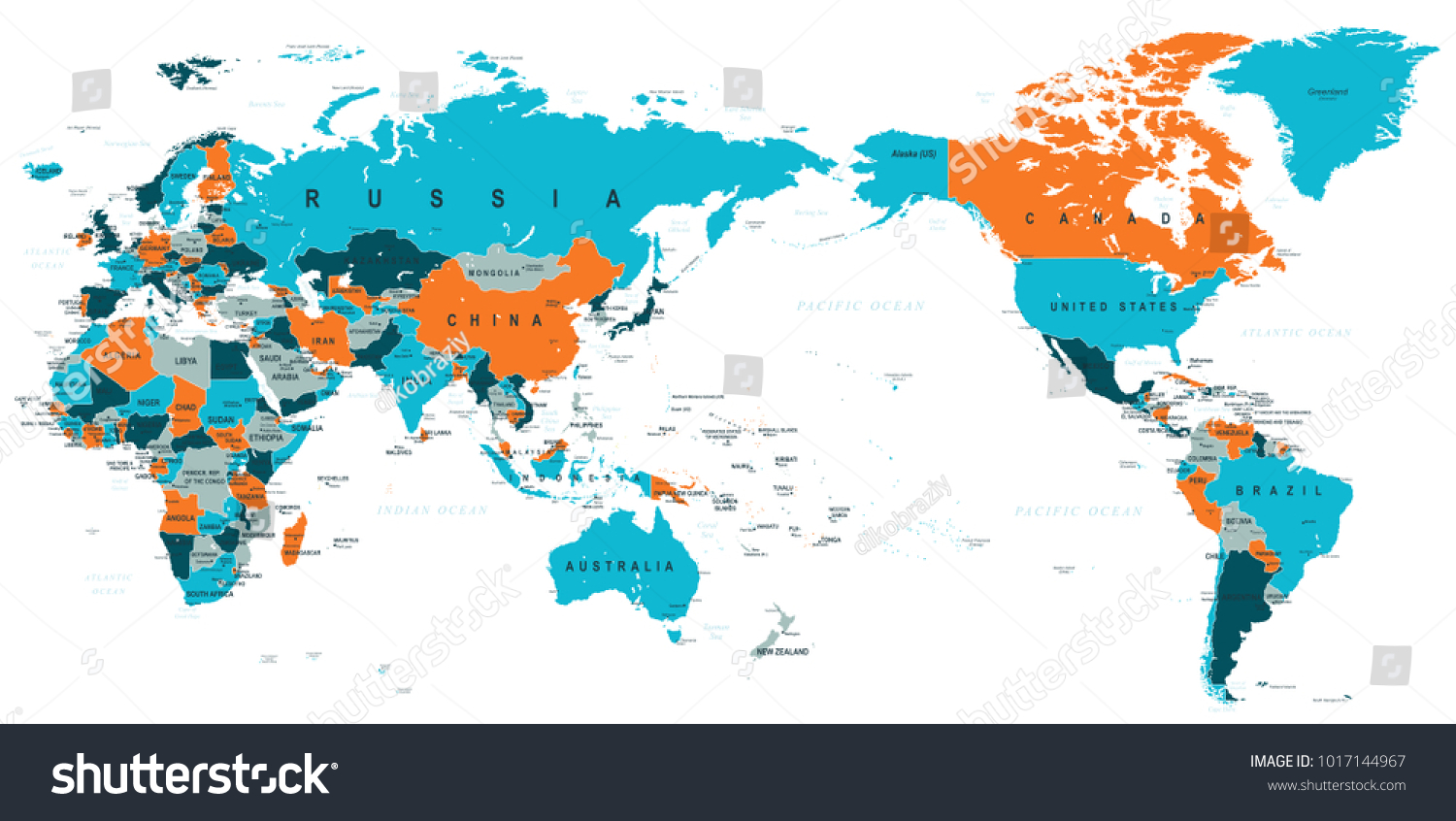 Political World Map Pacific Centered Vector 库存矢量图（免版税）1017144967 ...