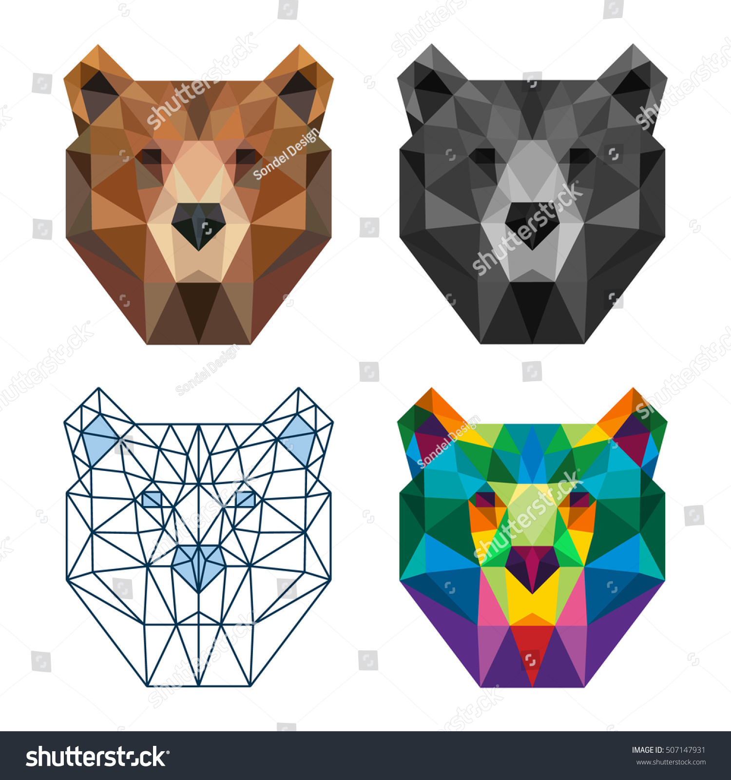Polygon Triangle Bear Head Polygonal Logo Stock Vector (Royalty Free ...