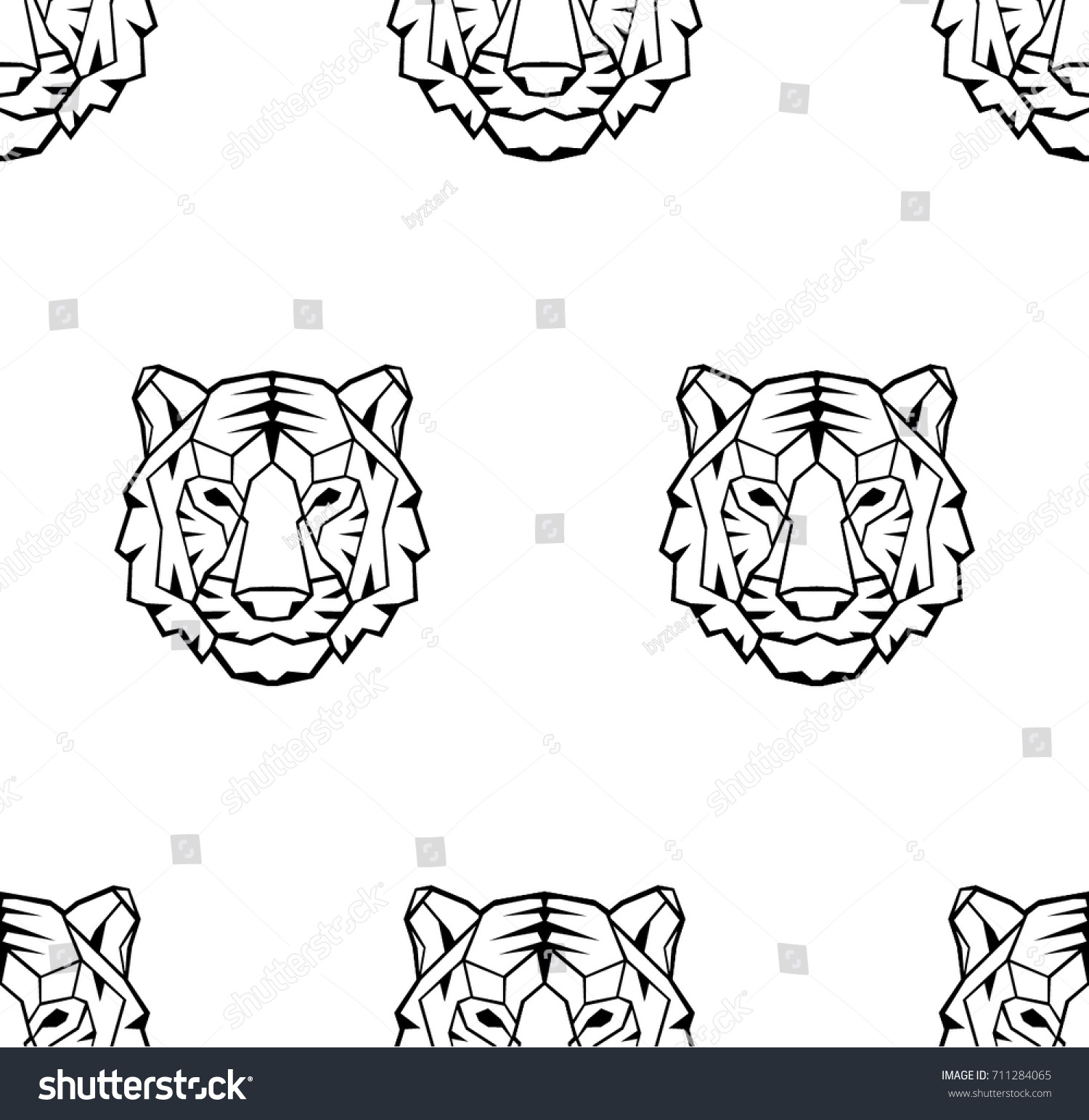Polygonal Tiger Seamless Pattern Black White Stock Vector (Royalty Free ...