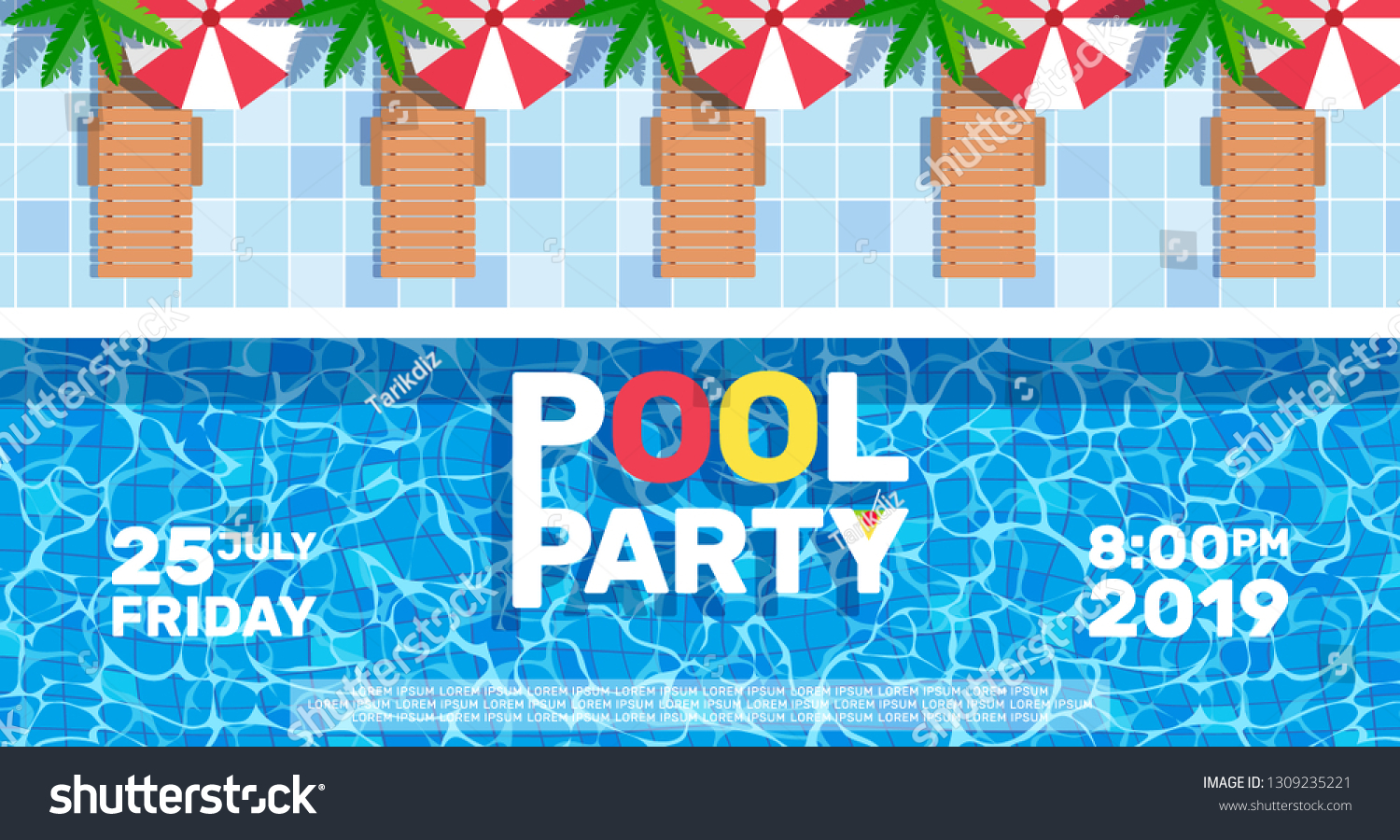 Pool Party Horizontal Banner Design 스톡 벡터(로열티 프리) 1309235221