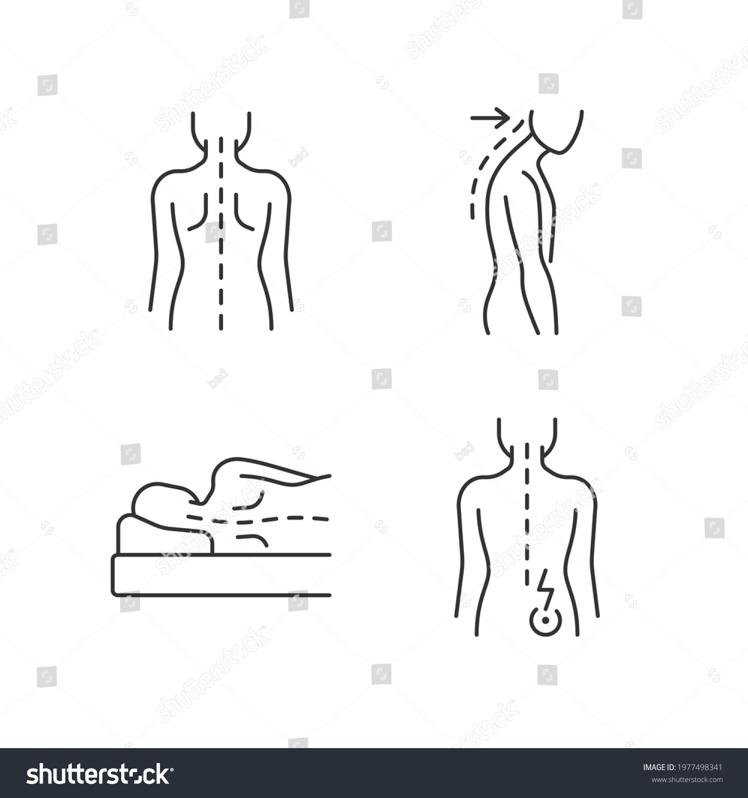 Poor Posture Problems Linear Icons Set Stock Vector (Royalty Free ...