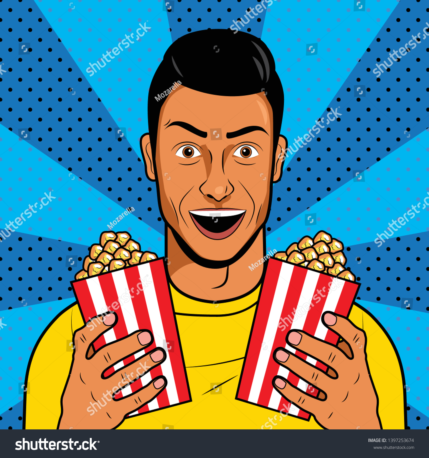 Pop Art Face Cartoon Vector: vector de stock (libre de regalías) 1397253674