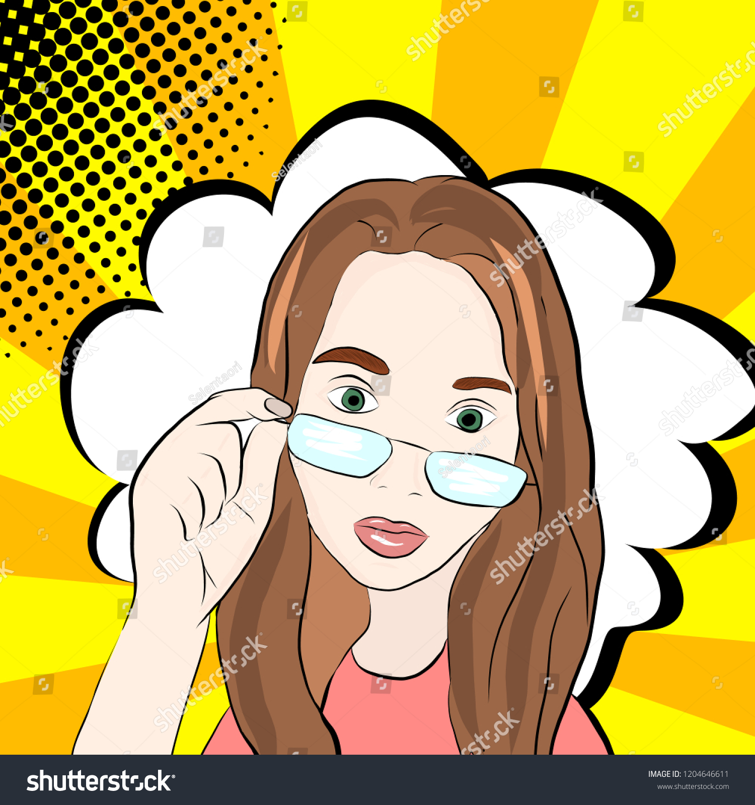 Pop Art Girl Glasses Vector Illustration Stock Vector Royalty Free 1204646611