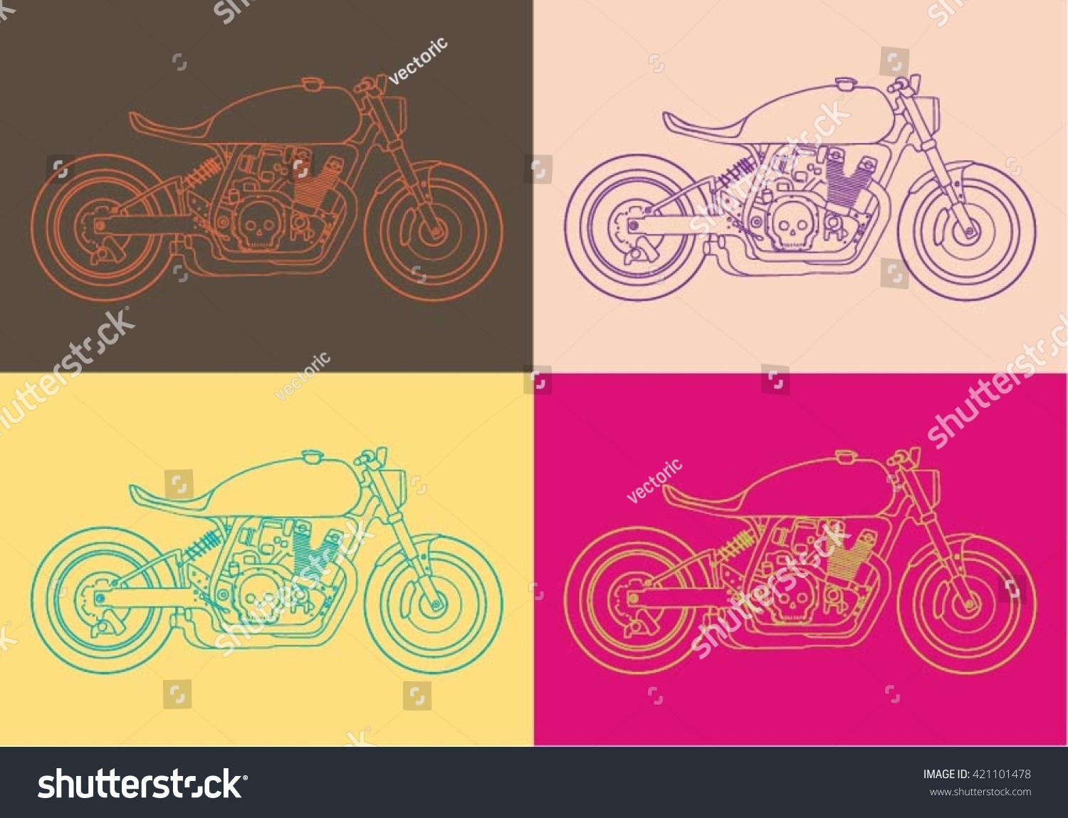 Pop Art Hand Drawn Motorcycle Vector Stock Vector (Royalty Free) 421101478