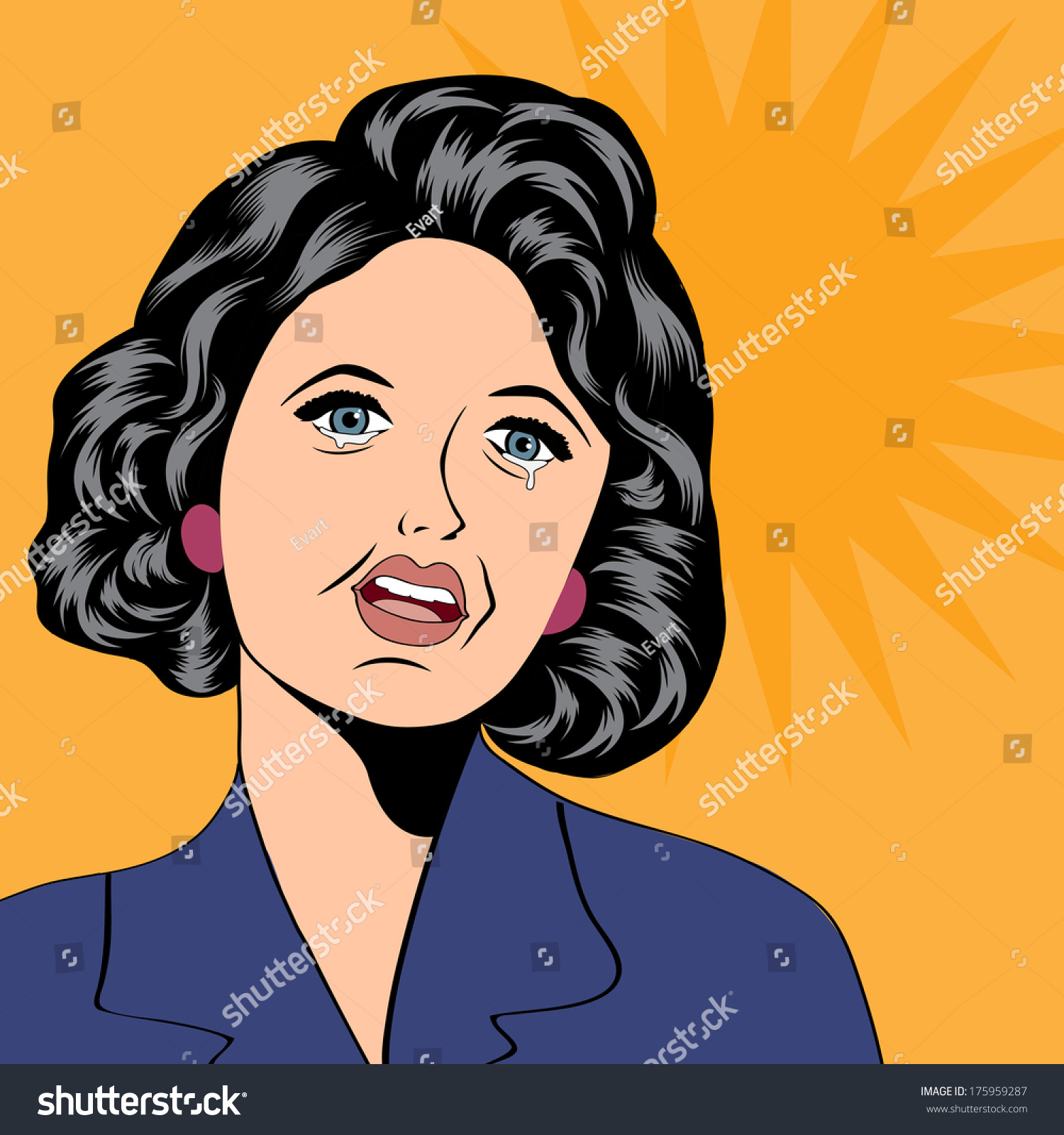 Vektor Stok Pop Art Illustration Sad Woman Vector (Tanpa Royalti ...