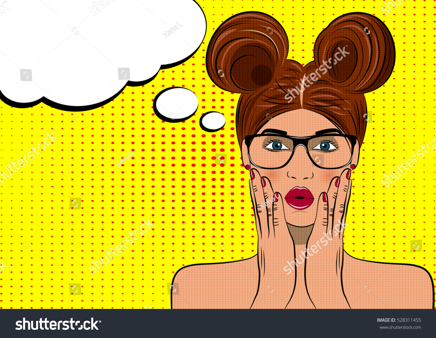 Pop Art Surprised Brunette Woman Face: vector de stock (libre de ... Pop Art Surprised Brunette Woman Face: vector de stock (libre de ...