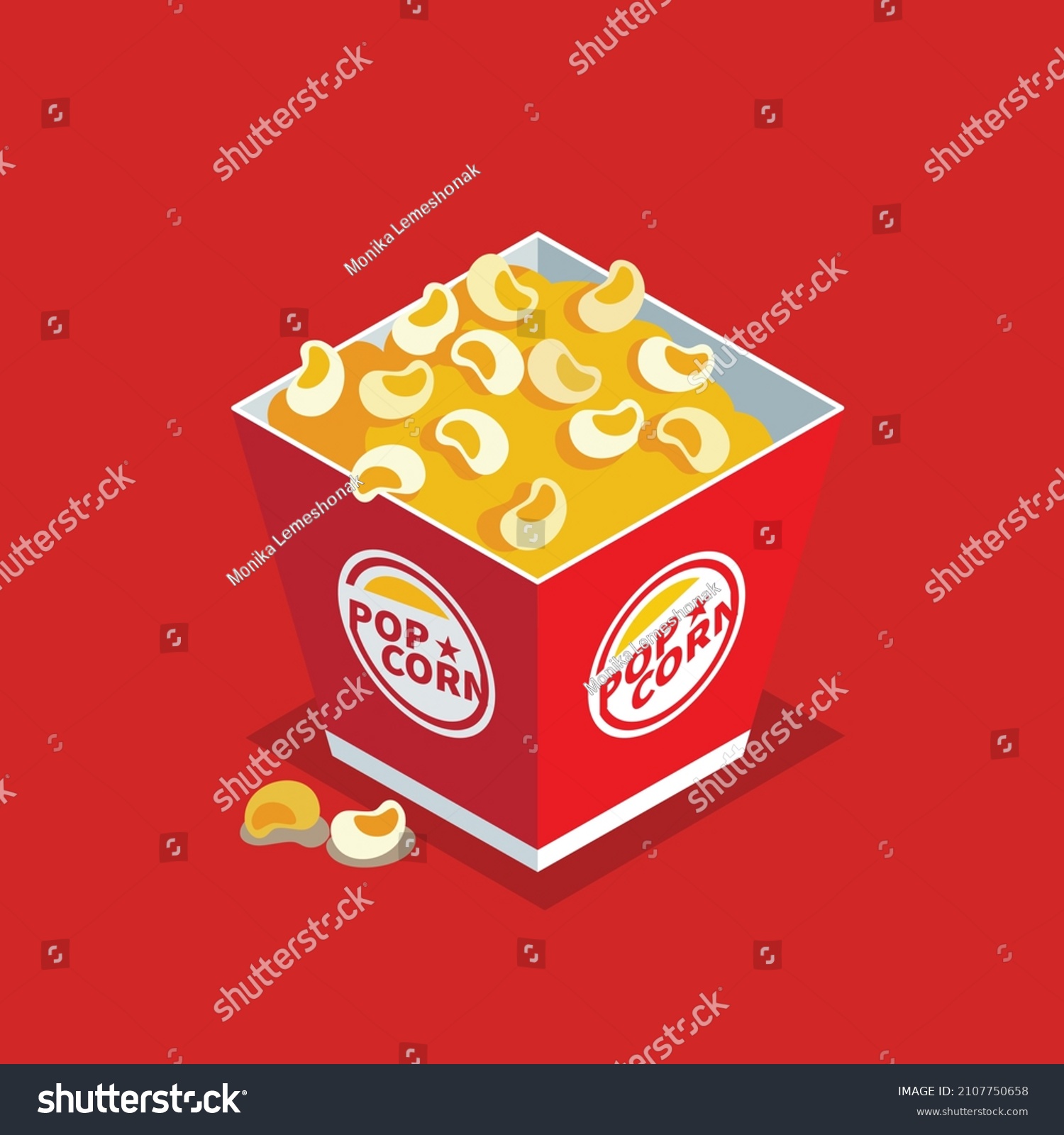 Popcorn Red Box Vector Illustration Stock Vector (Royalty Free) 2107750658