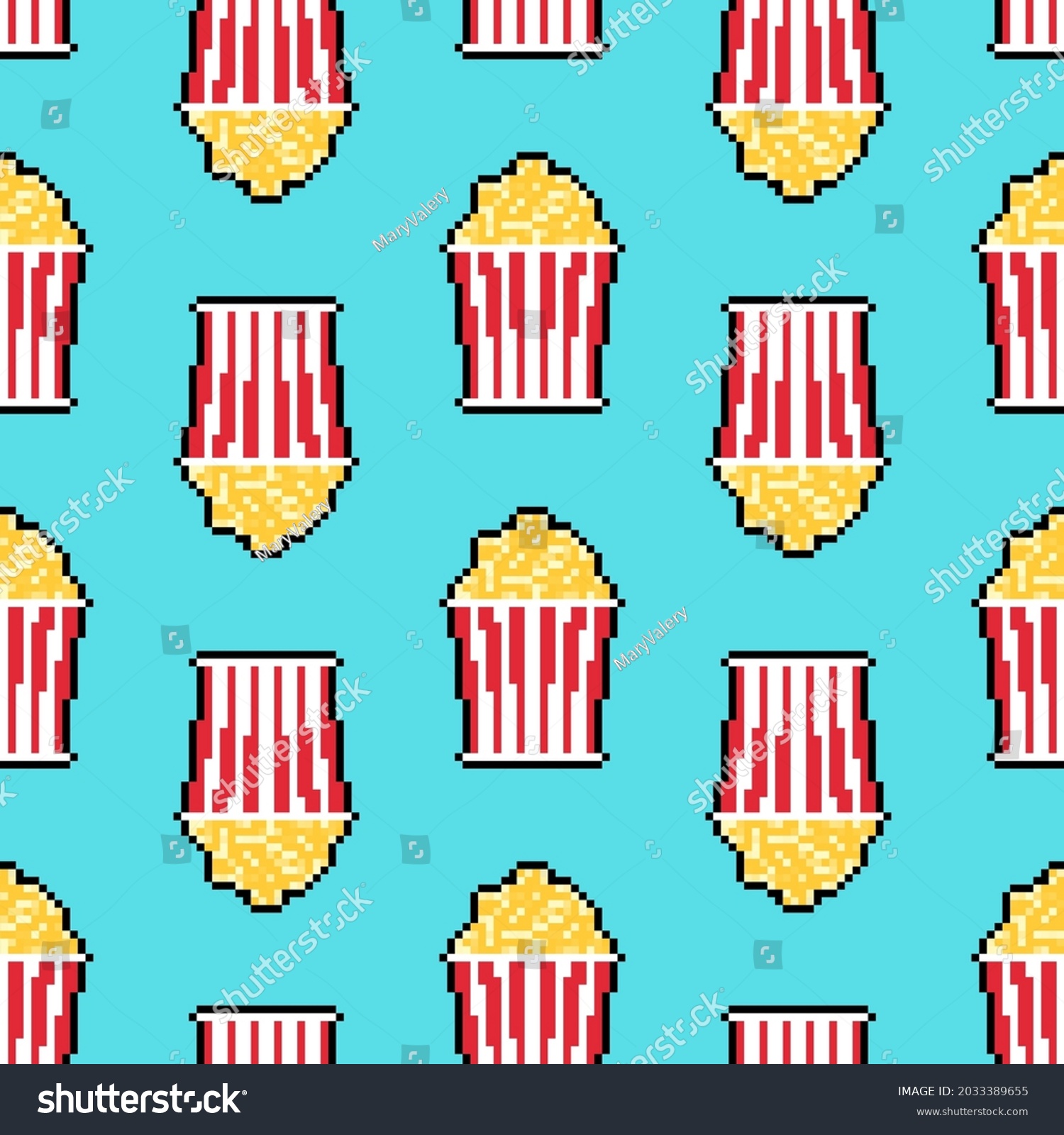 Popcorn Pixel Art Pattern Seamless 8 Stock Vector (Royalty Free) 2033389655