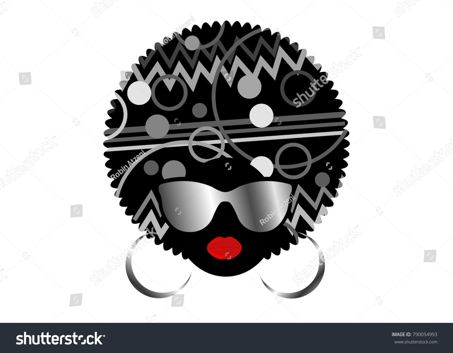 Vektor Stok Portrait African Women Dark Skin Female Tanpa Royalti