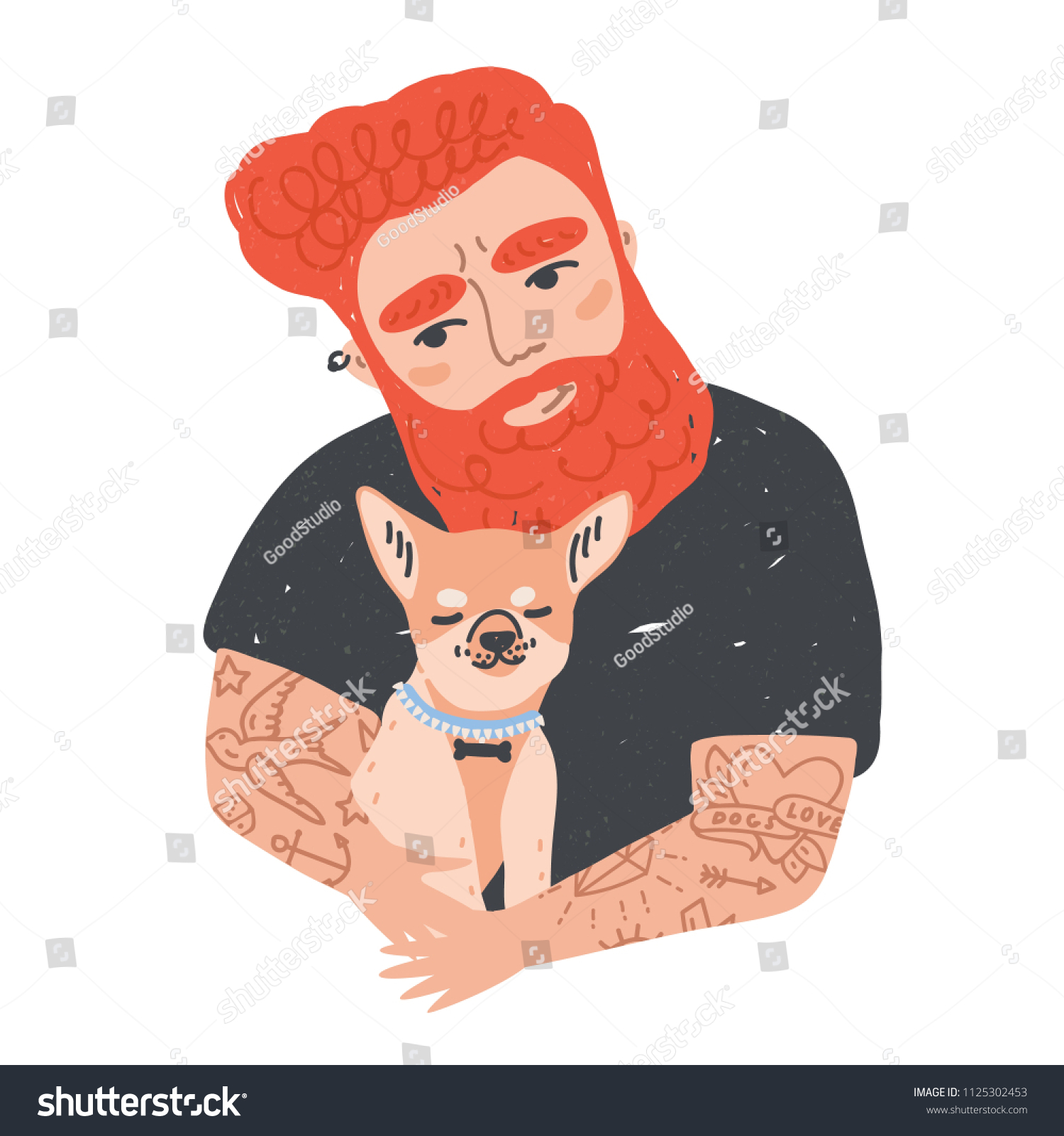 Portrait Cute Redhead Bearded Man Tattoos Stock Vector Royalty Free
